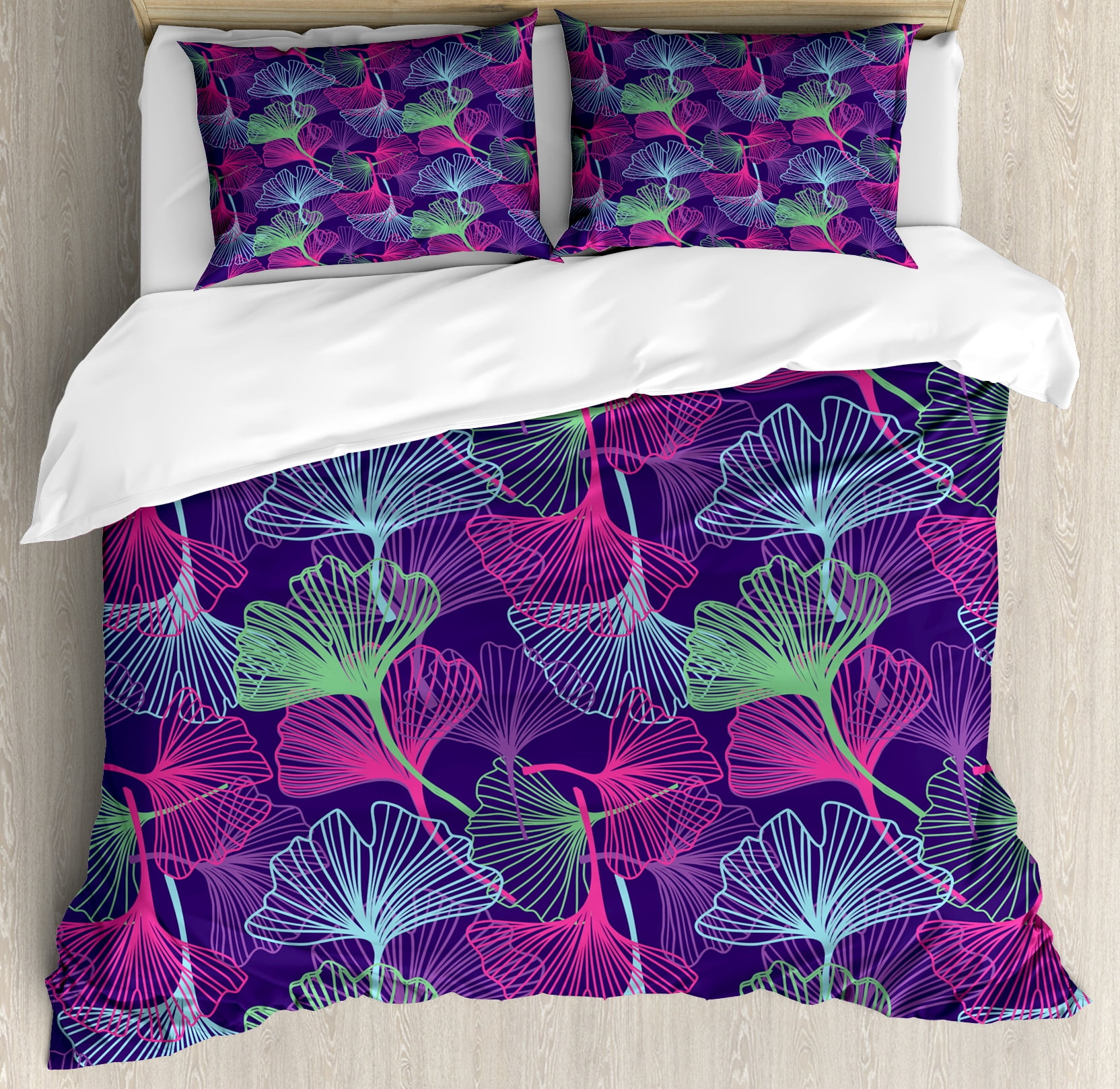 Botany Duvet Cover Set, Tropical Ginkgo Leaves Motif in Digital ...