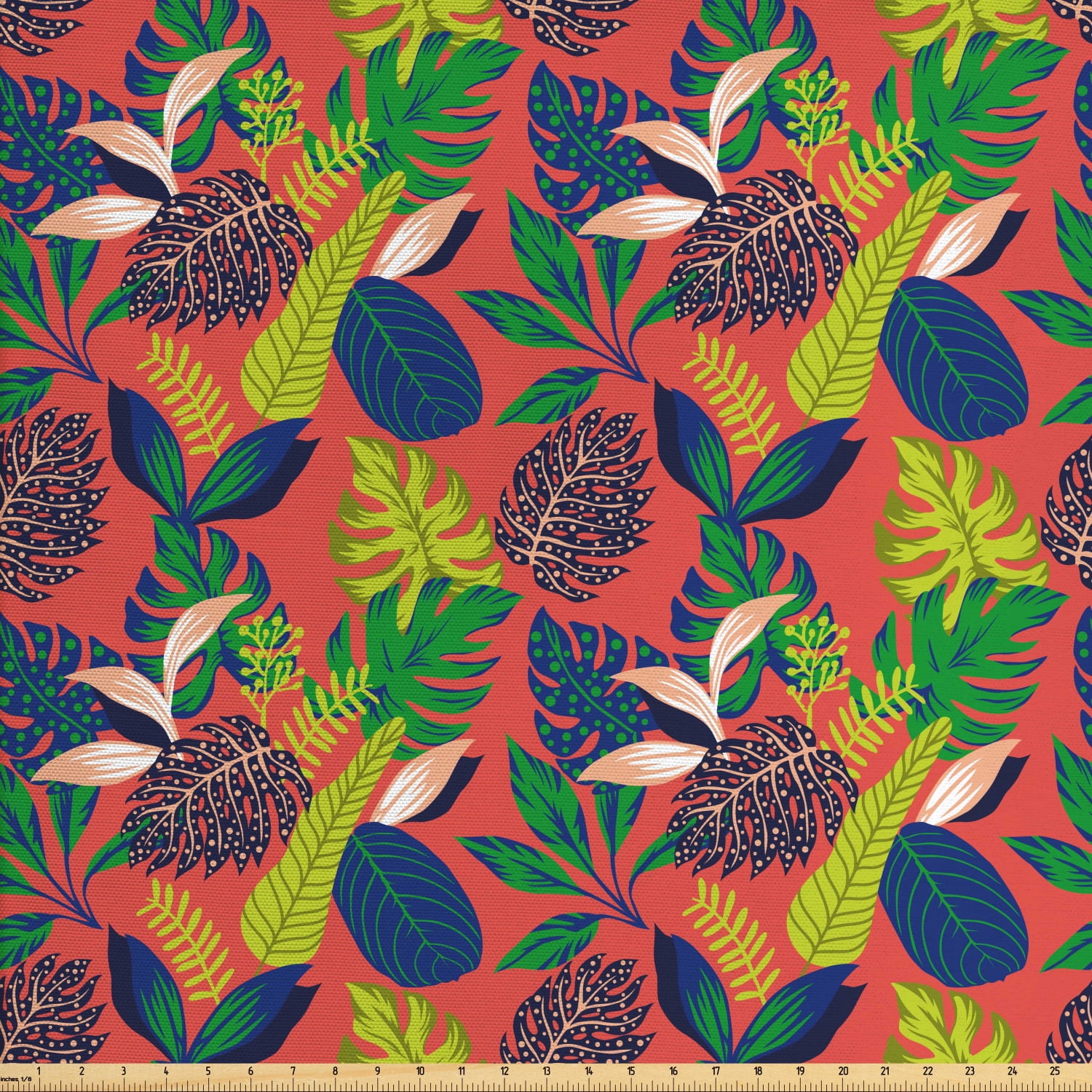 Botany Fabric by the Yard, Abstract Flower Leaves Monstera Autumnal ...