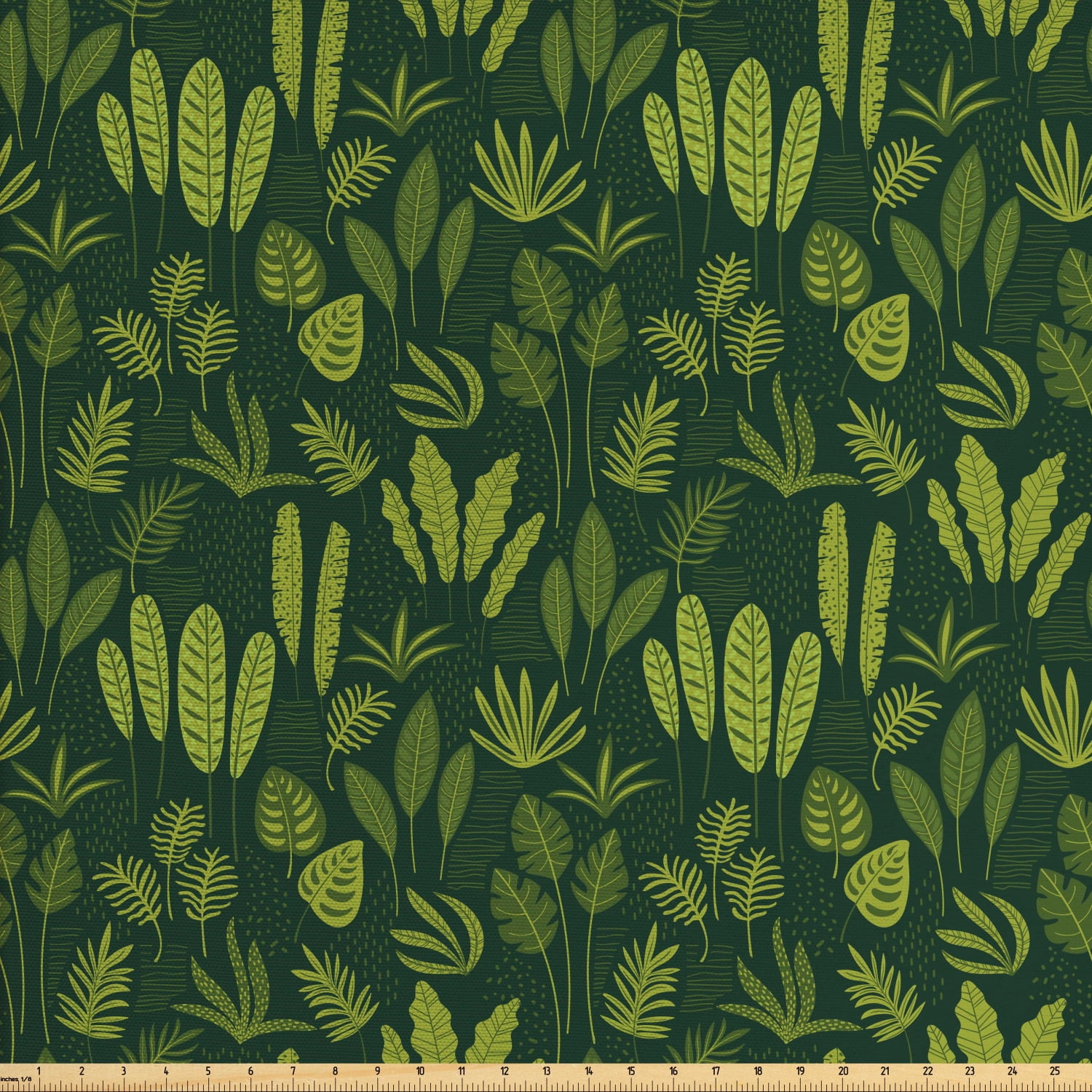 Botany Fabric by the Yard, Cartoon Like Drawing Tropical Flora Frond ...