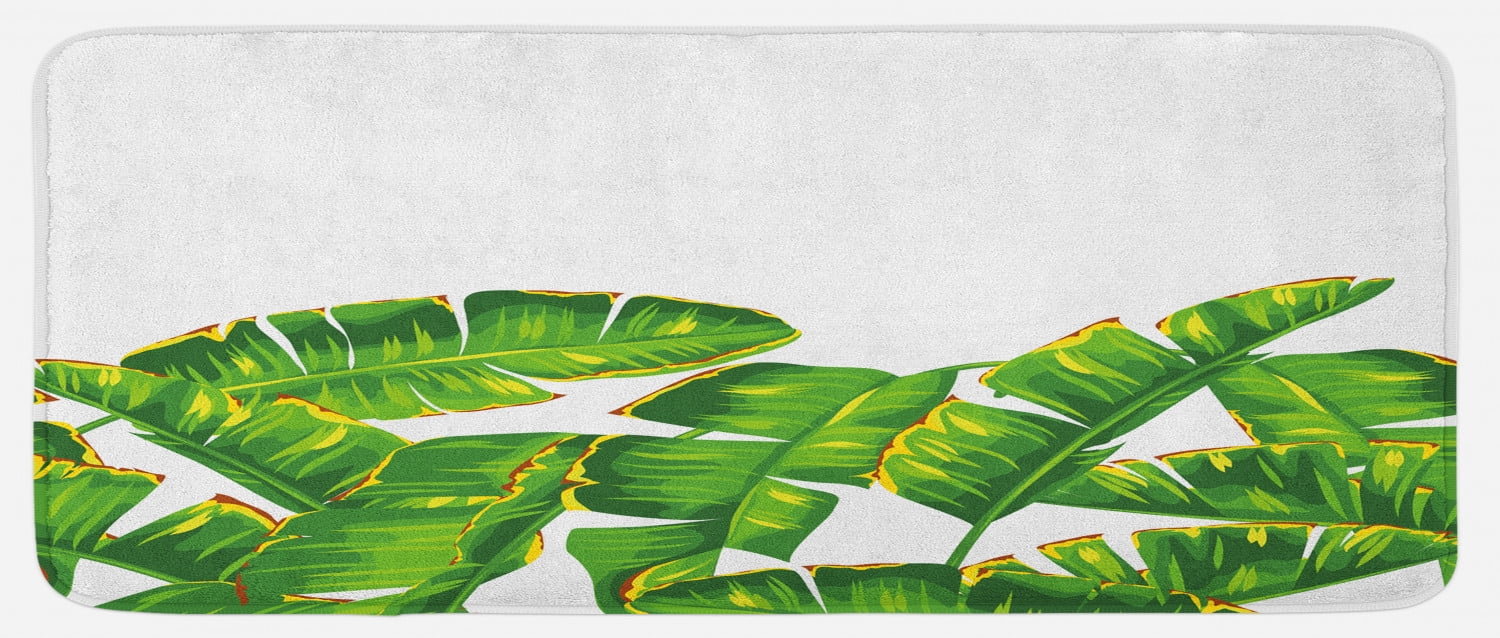 Botany Kitchen Mat, Vibrant Tropical Climate Large Leaves Habitat ...