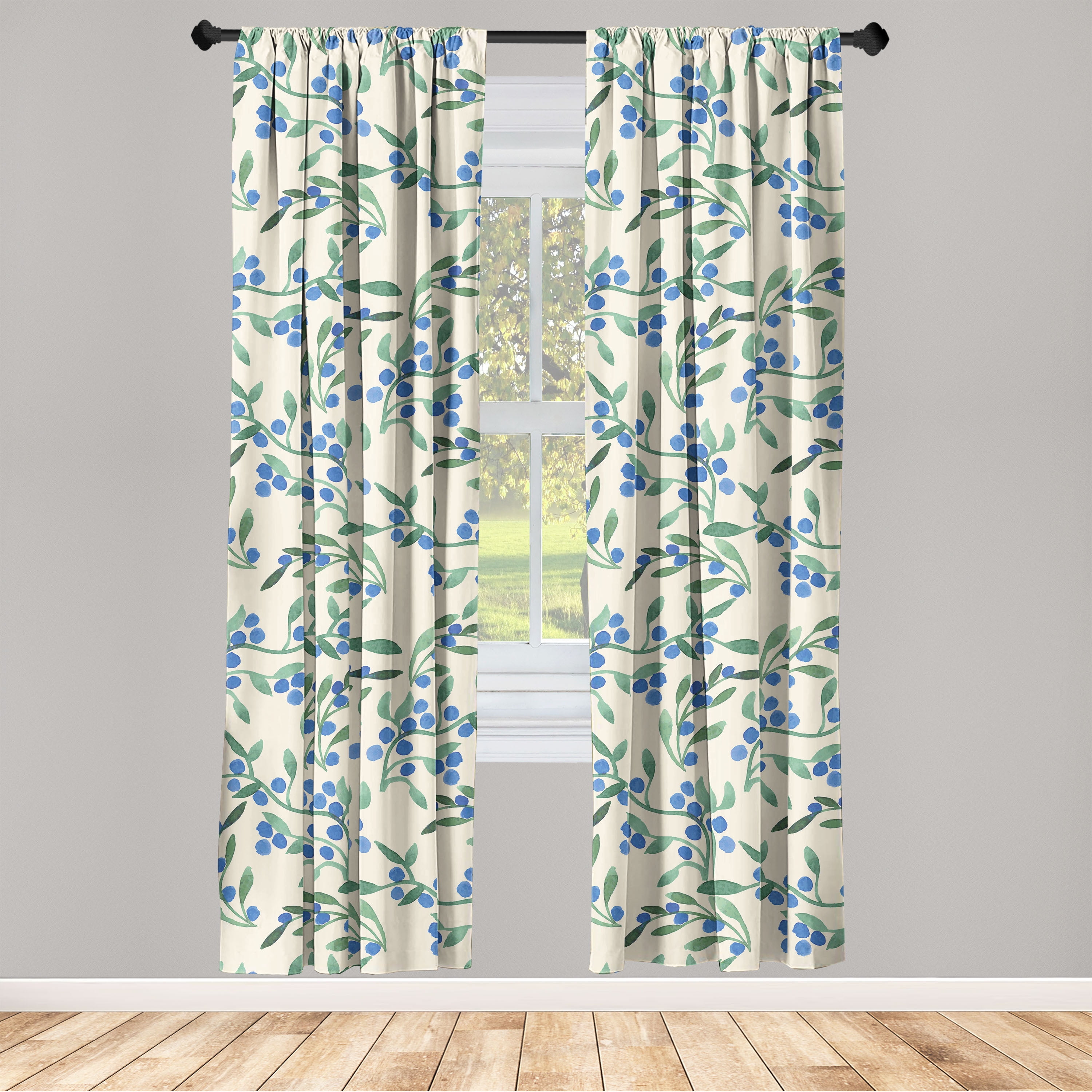 Botany Themed Window Curtains, Aquarelle Berry Pattern with Leaves ...