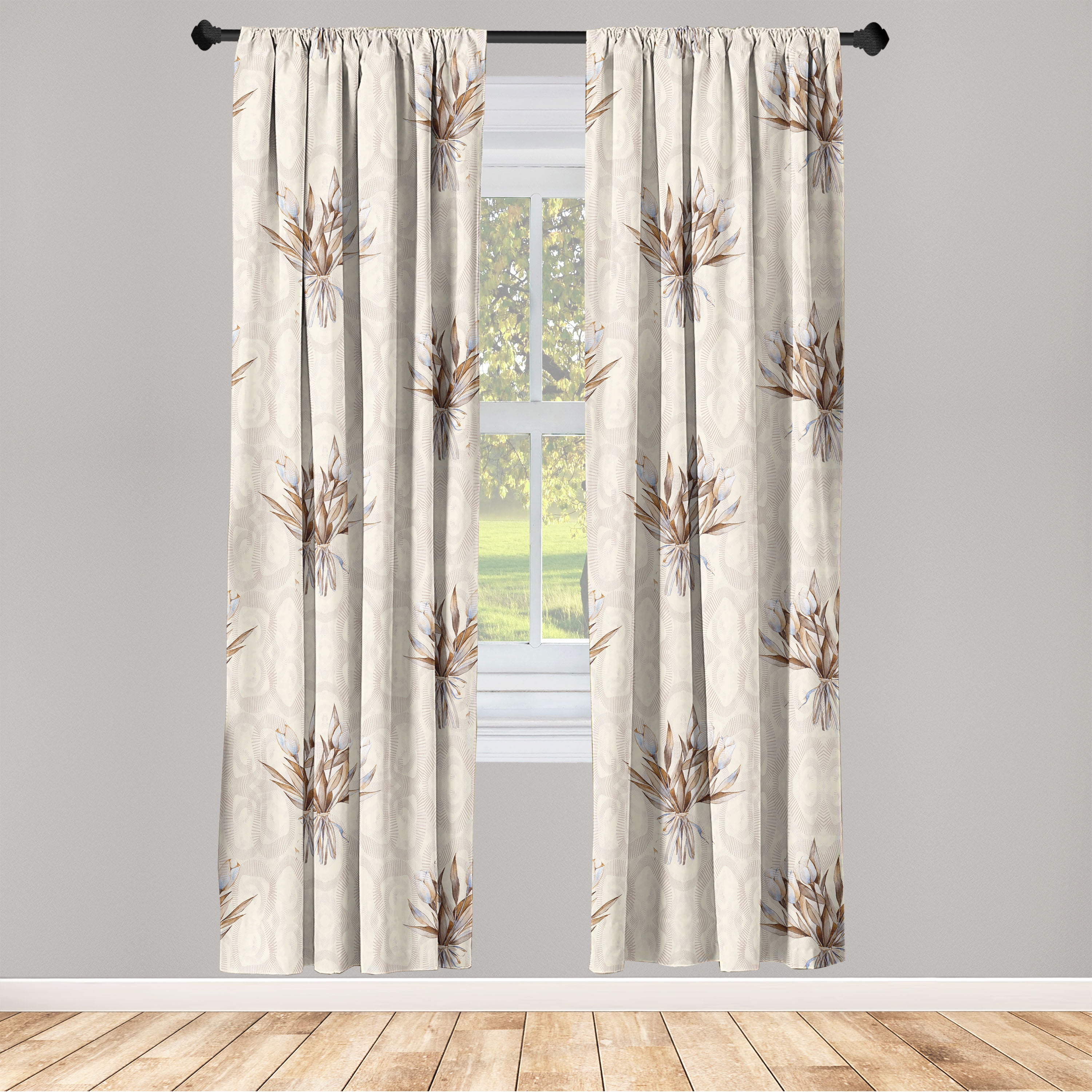 Botany Themed Window Curtains, Romantic Bouquet of Blooming Flowers ...