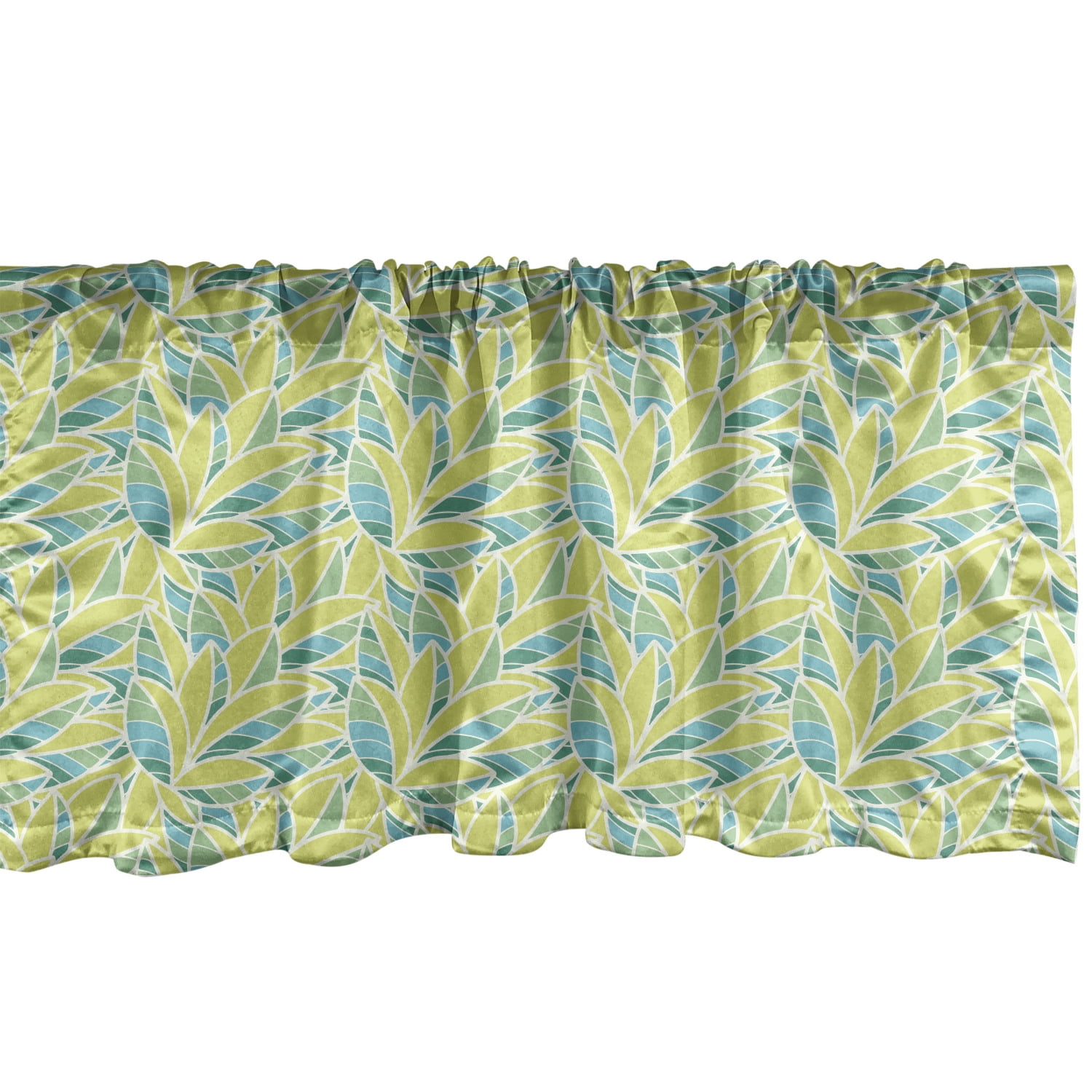 Botany Window Valance, Rhythmic Retro Vivid Green Leaves Art Botanical ...