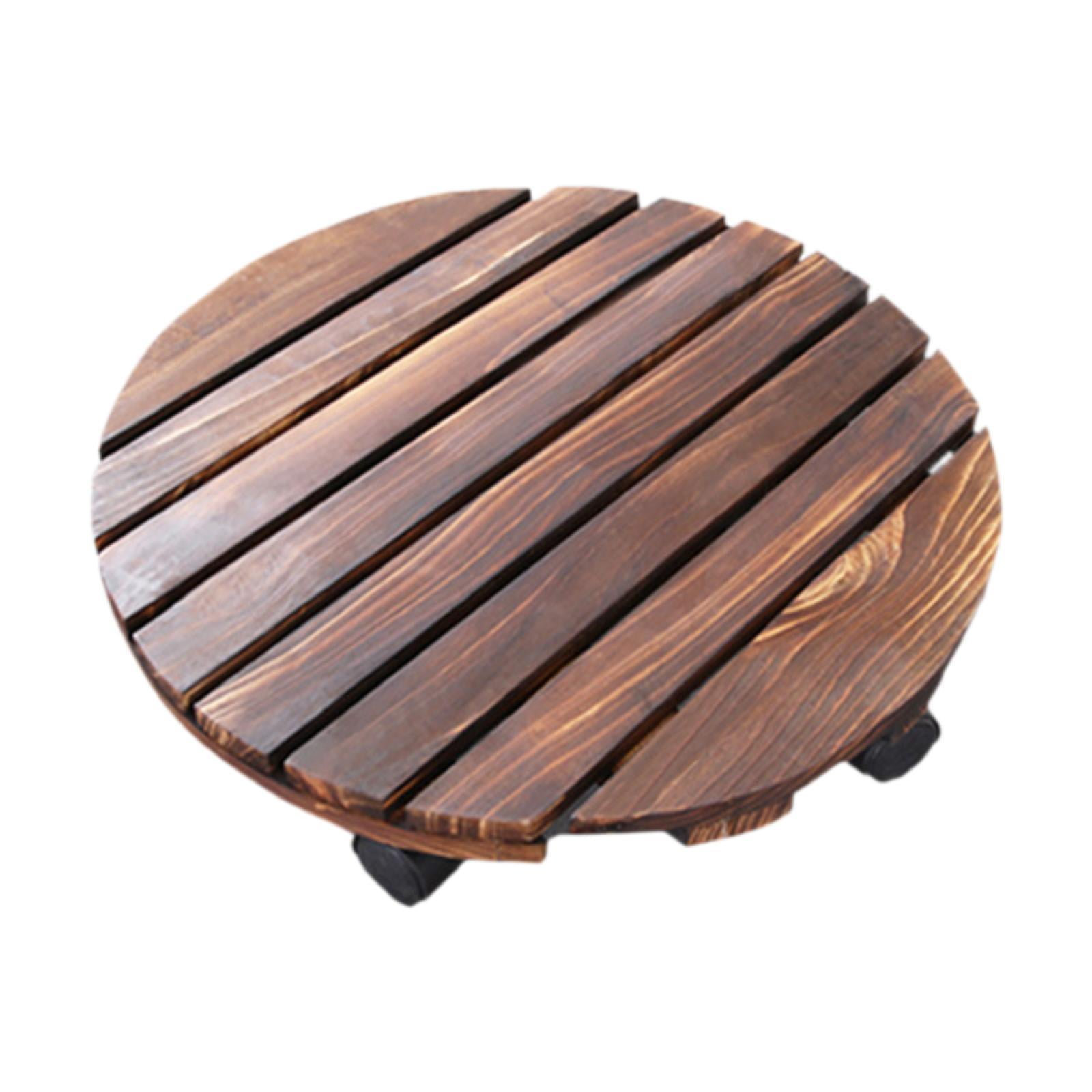 Bothyi Wood Pot Caddy Rolling Plant Stand with Swiveling Casters, Round ...