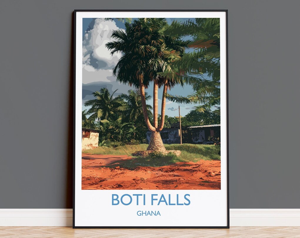Boti Falls Print, Travel Poster Of Boti Falls, Three Headed Palm Tree ...