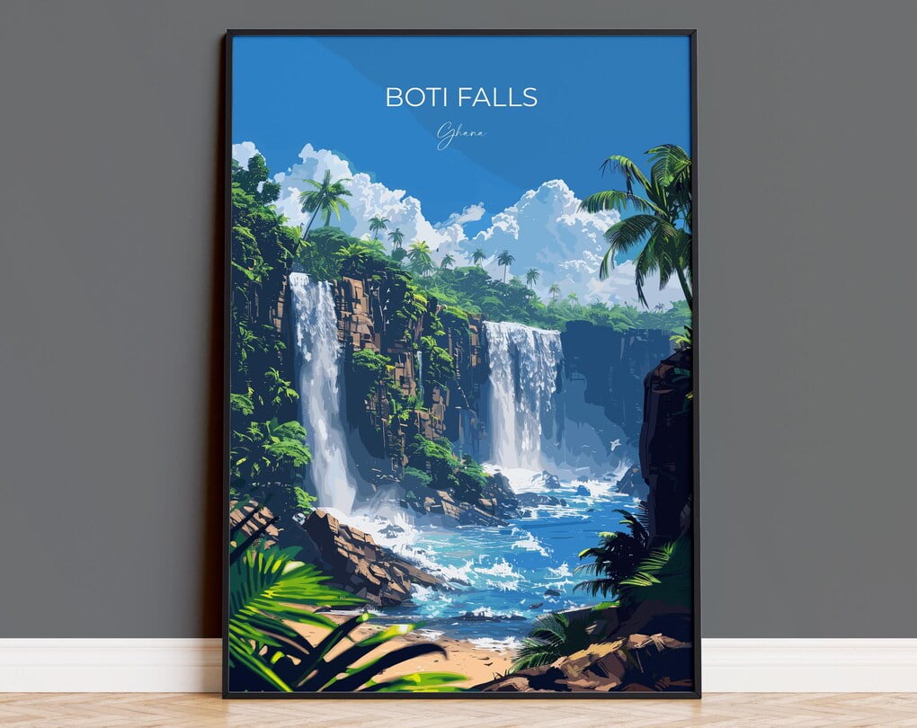 Boti Falls Travel Poster, Ghana Travel Print Collection, Travel Wall ...