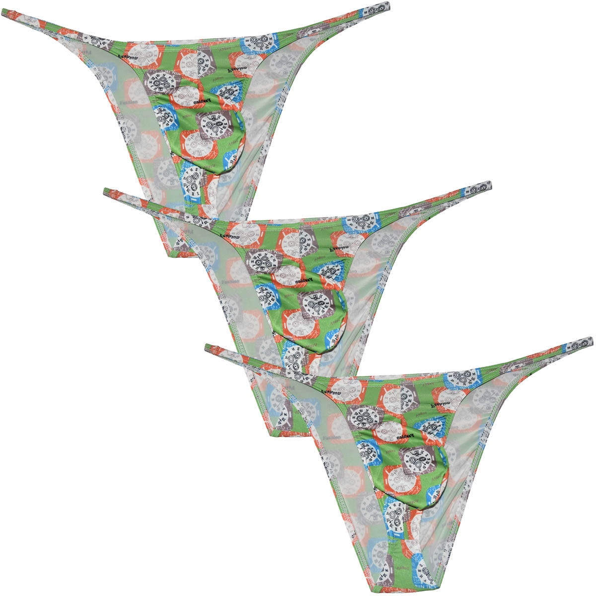 Botmois 3PACK Men's Print String Briefs Spandex Bikini Bottoms Pouch ...
