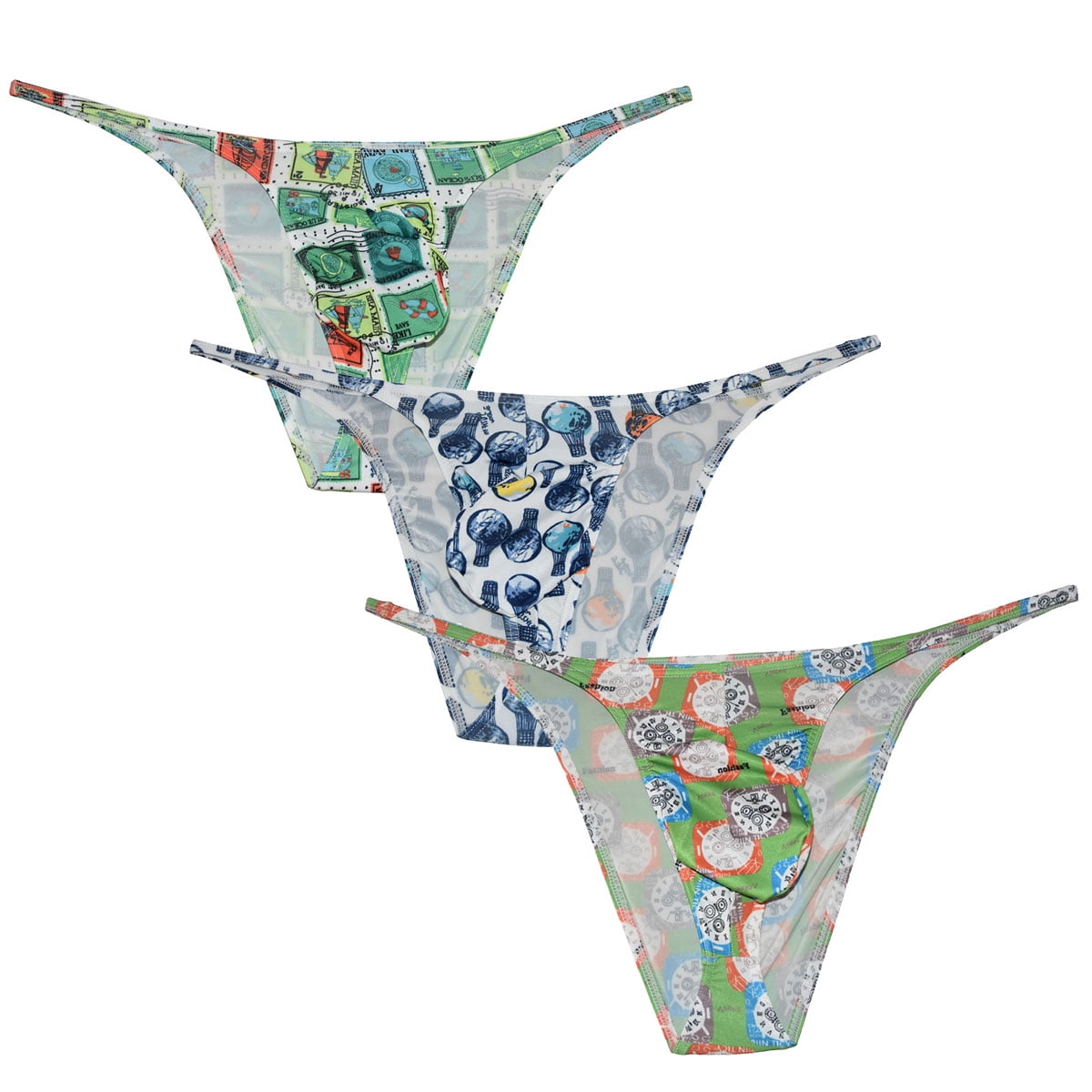 Botmois 3PACK Men's Print String Briefs Spandex Bikini Bottoms Pouch ...