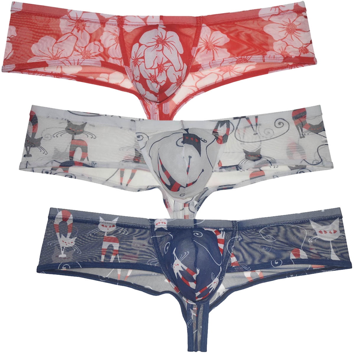 Botmois 3Pack Men's Mesh Sheer Briefs Spandex Hipster Bottoms Thong ...