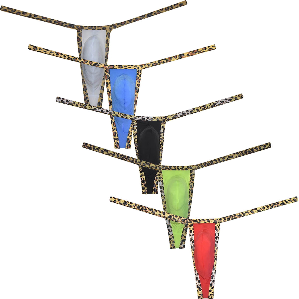 Botmois 5 PACK Men's Micro Thong Leopard Bordered Underwear Silky ...