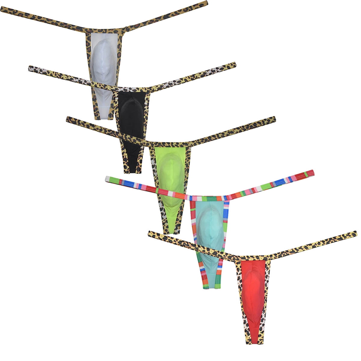 Botmois 5 PACK Men's Micro Thong Leopard Bordered Underwear Silky ...