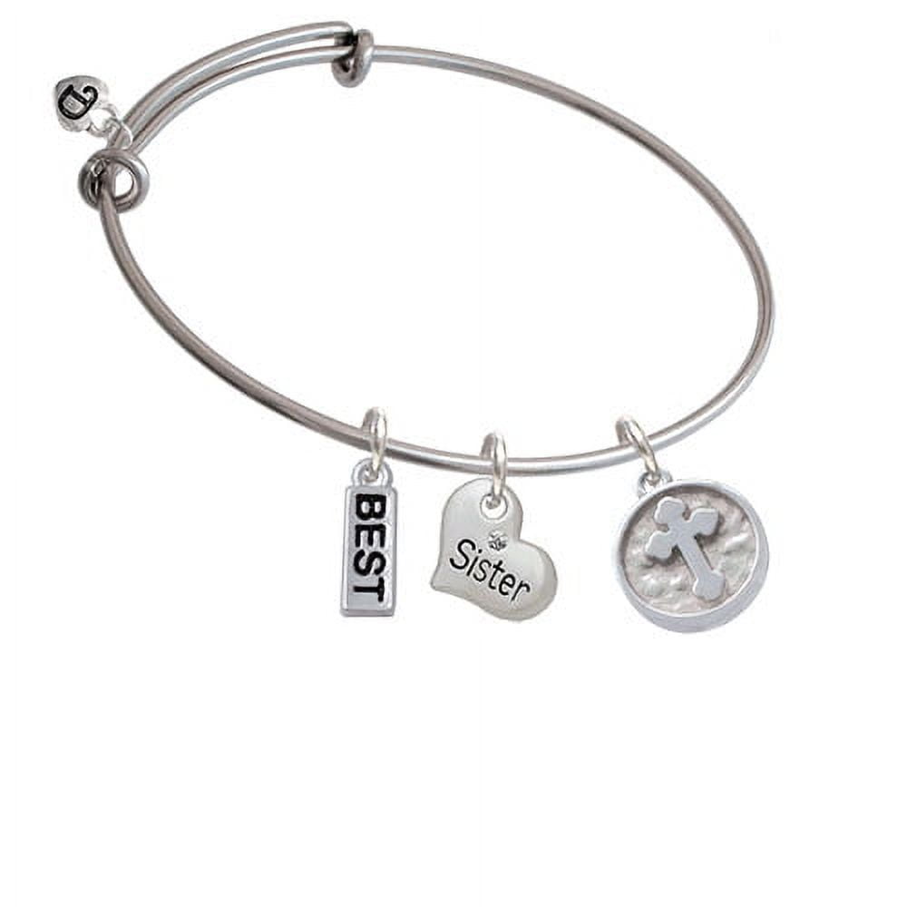 Botonee Cross - Round Seal Sister Heart Expandable Bangle Bracelet ...