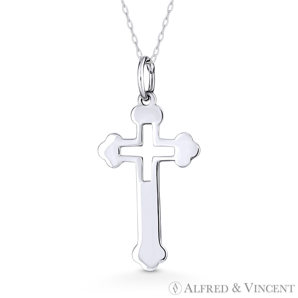 Botonee & Greek Cross Cutout Pendant w/ Chain Necklace in .925 Sterling ...