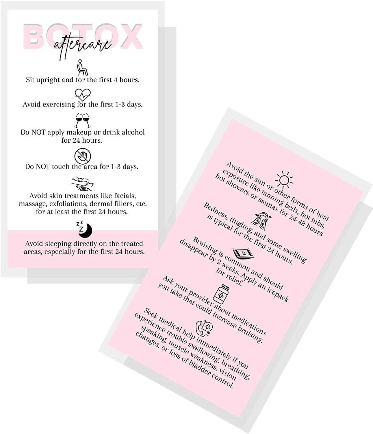 Botox Aftercare 50 Pack Card for Clients, Premium Matte, 2x3.5 inch ...