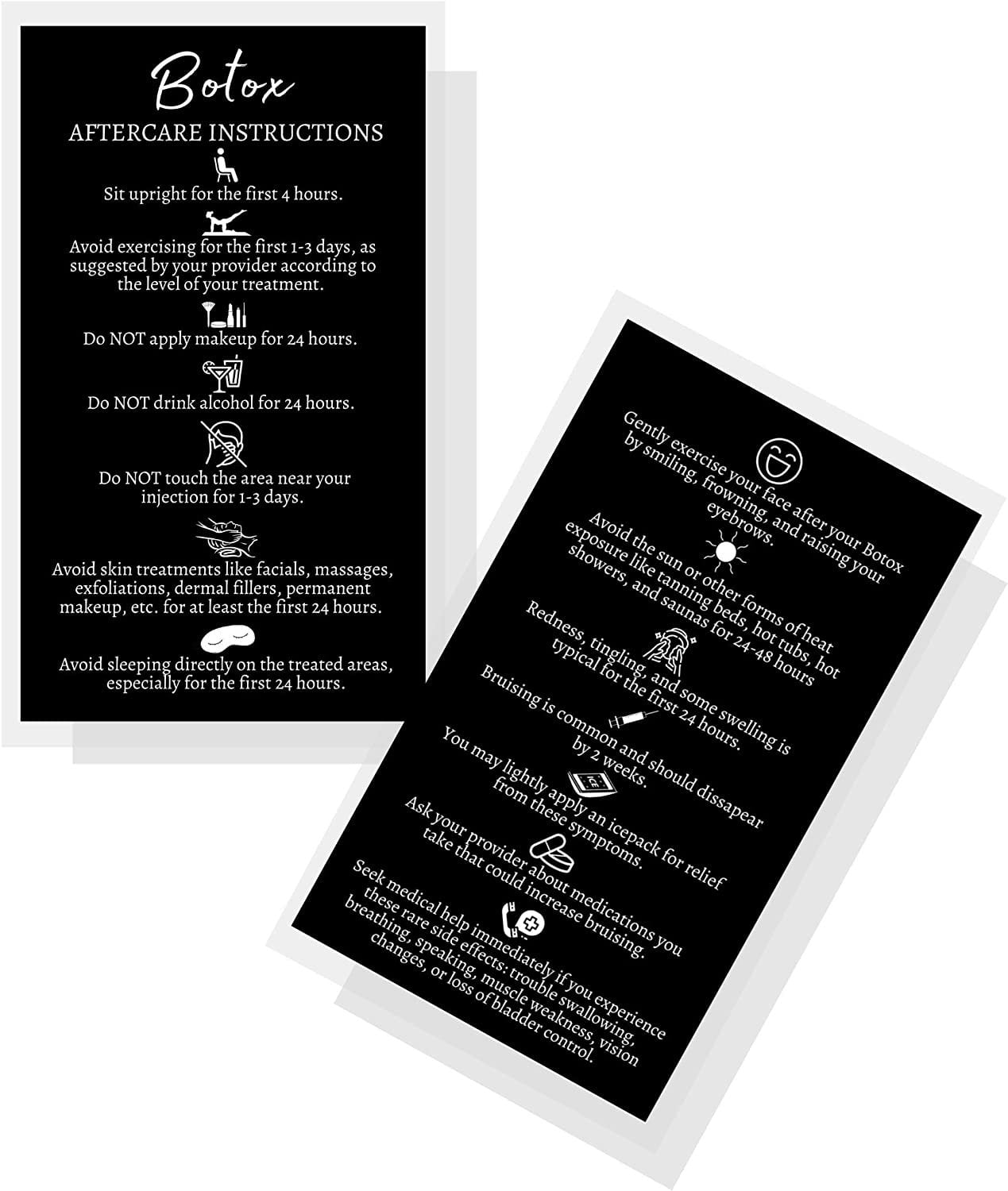 Botox Filler Injection Aftercare Instruction Card 50 Pack Physical ...