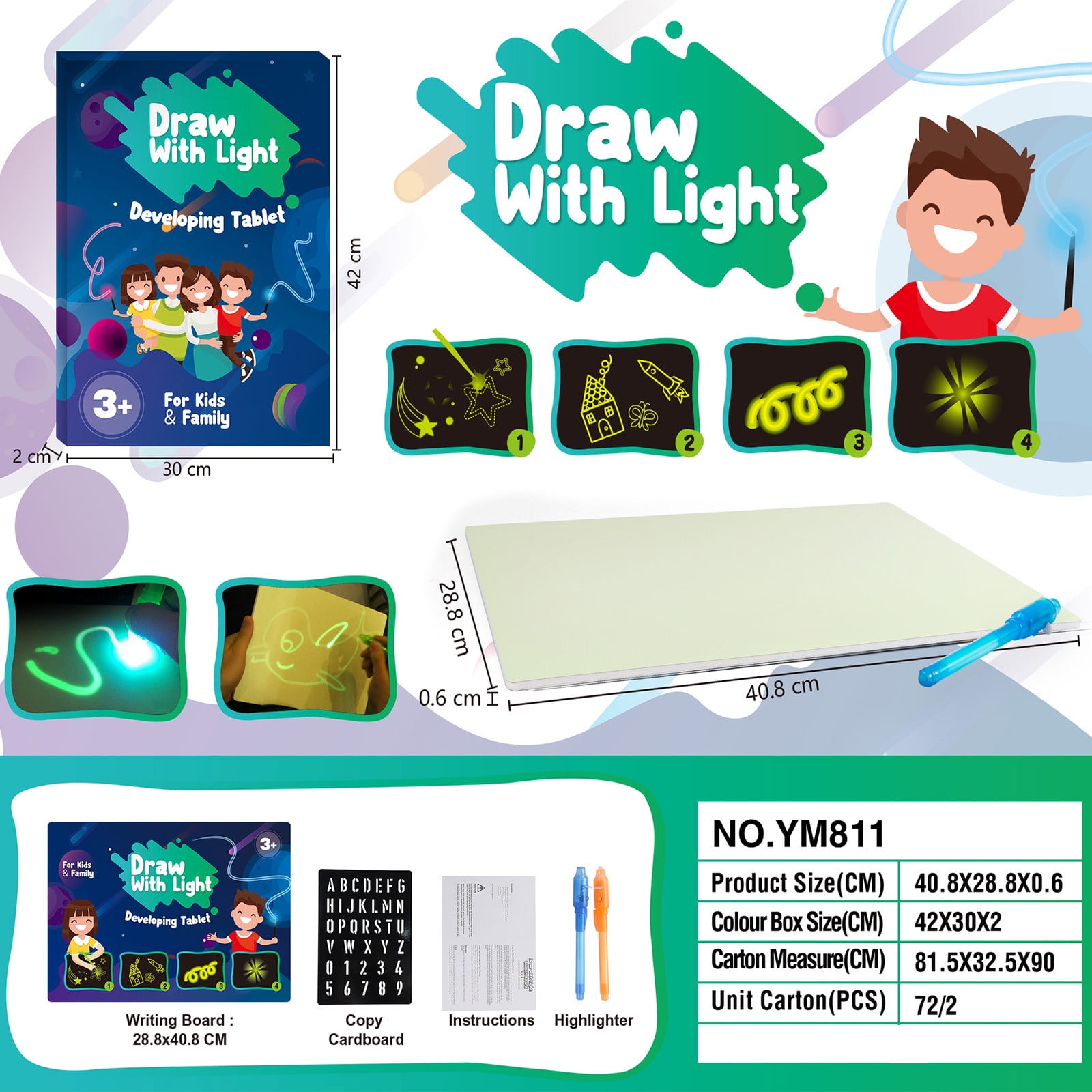 Botrong Glow Art Unique Craft Kit | Light Up Kids Art Set | A3 Drawing ...