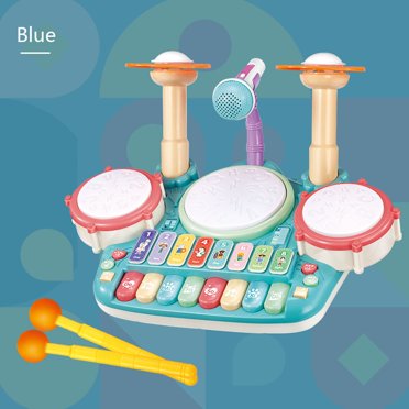 Prextex Musical Toy Drum Set with Mic, Lights, Adjustable Sound, Bass ...
