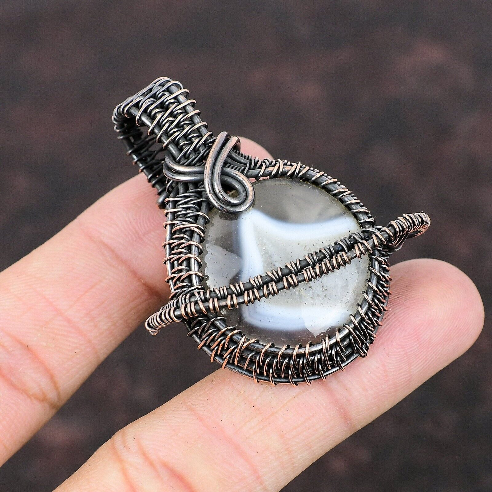 Botswana Agate Gemstone Jewelry Copper Gift For Mum Wire Wrapped ...