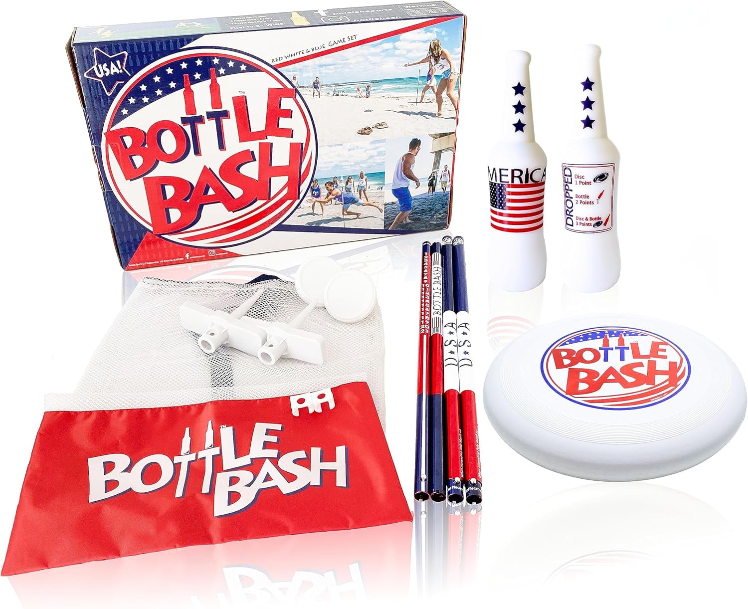 Bottle Bash USA Outdoor Flying Disc Game Set – Disc Toss Game for ...