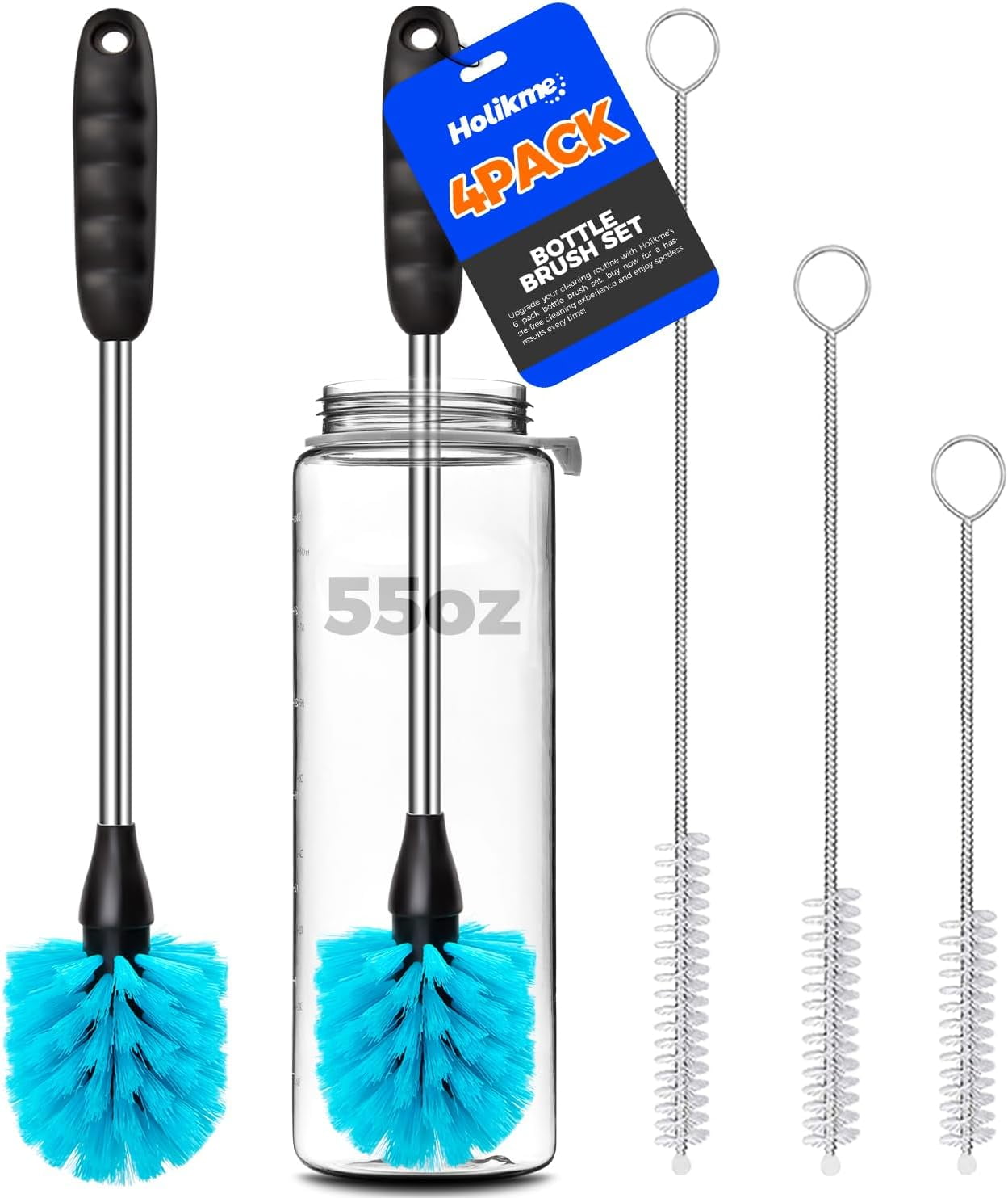 Bottle Brush Cleaner Set, 14" Long Handle Stainless Steel Bottle ...