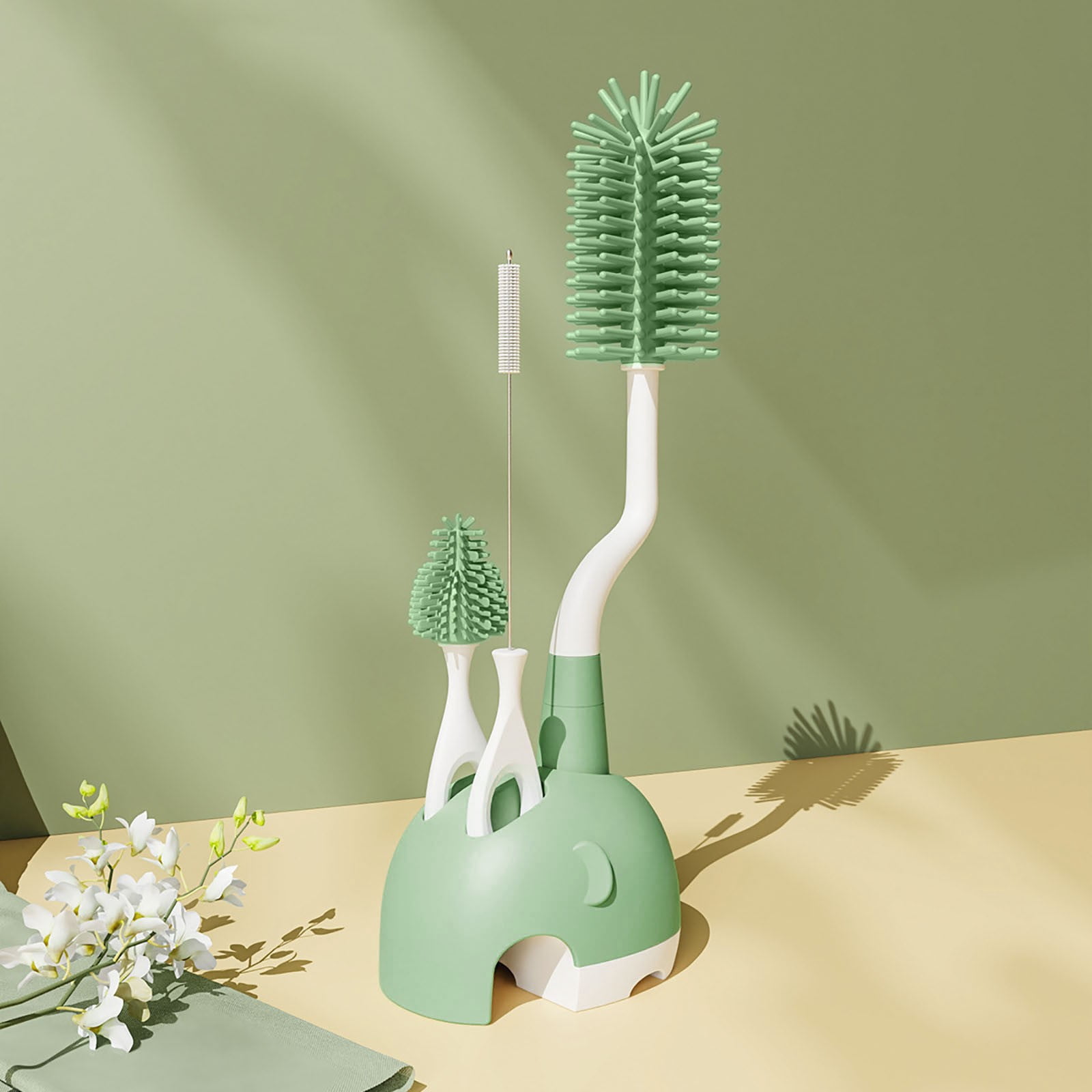 Bottle Brush and Straw Cleaning Set with Drying Stand, Silicone Baby ...