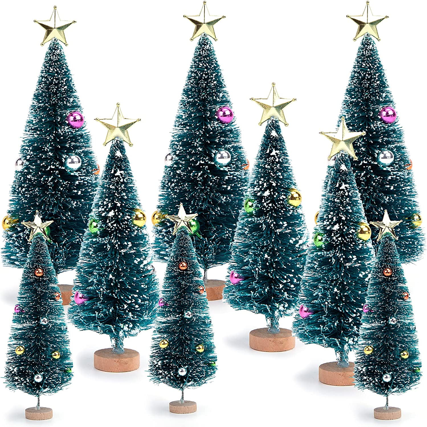 Bottle Brush Trees with Topper Ornaments, 9PCS Mini Christmas Trees ...