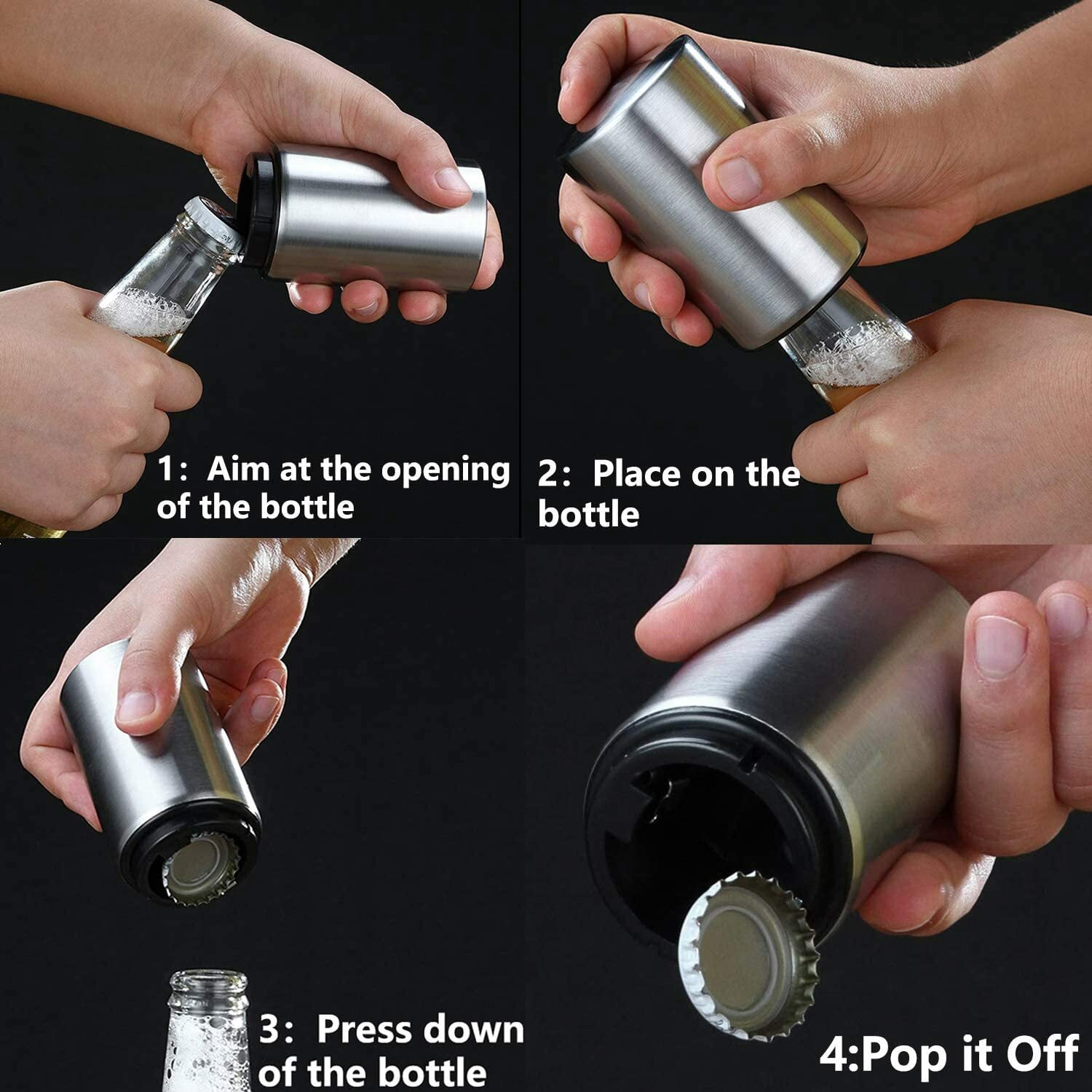 Bottle Cap Opener 2x Automatic Beer Soda Bottle Opener Stainless Steel ...