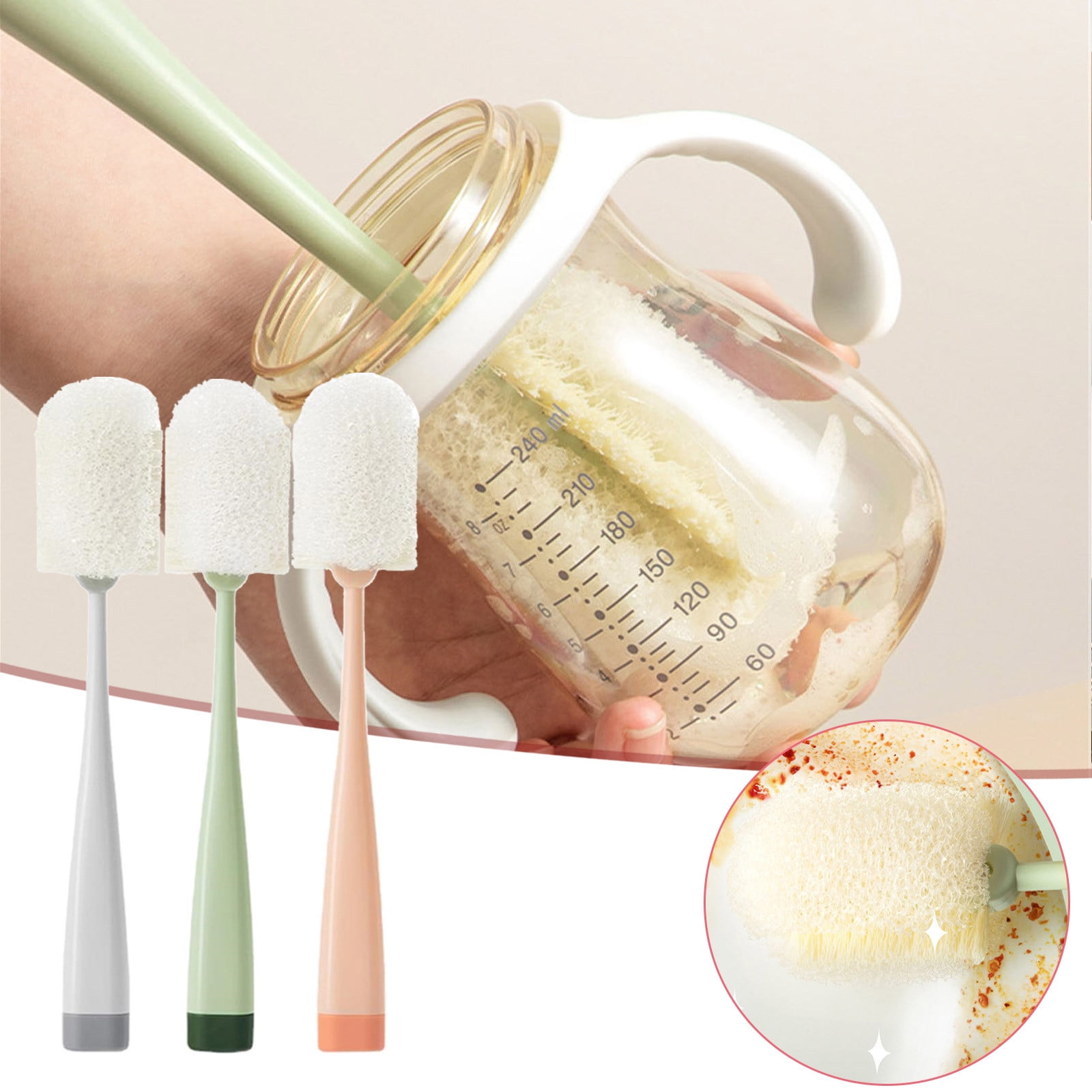 Bottle Cleaning Brush Set with Scraper Tool, 3-in-1 Scrubber for ...