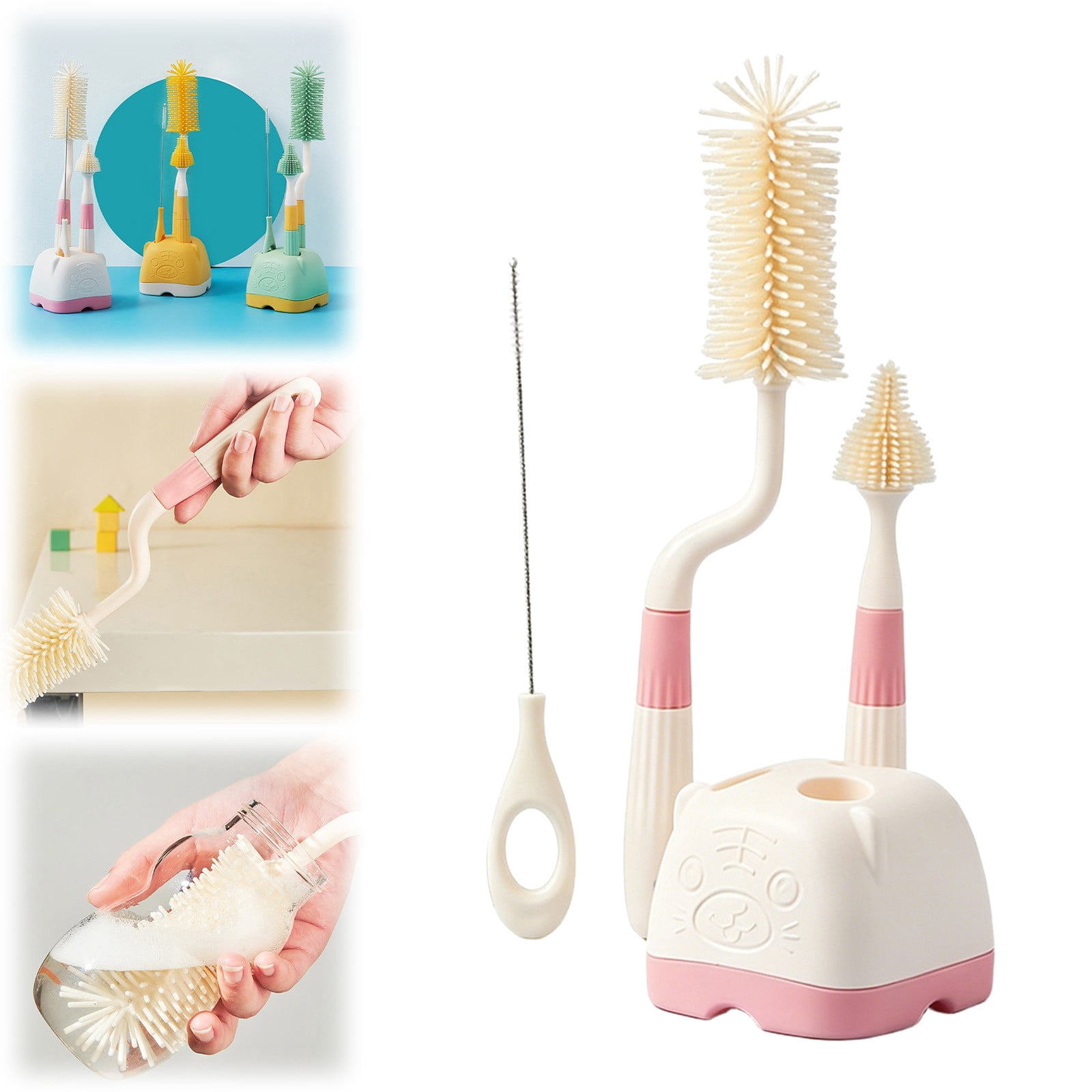 Bottle Cleaning Brush with Holder,Food Grade Silicone Multipurpose ...