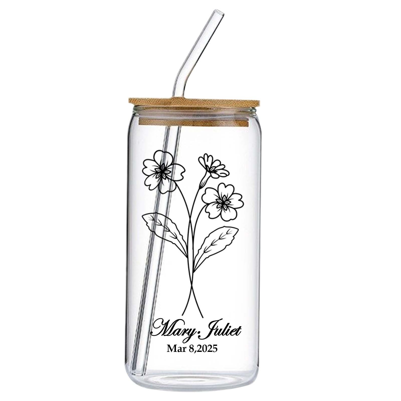 Bottle Clearance! Jklop Custom Glass Cup with Birth Flower Personalized ...