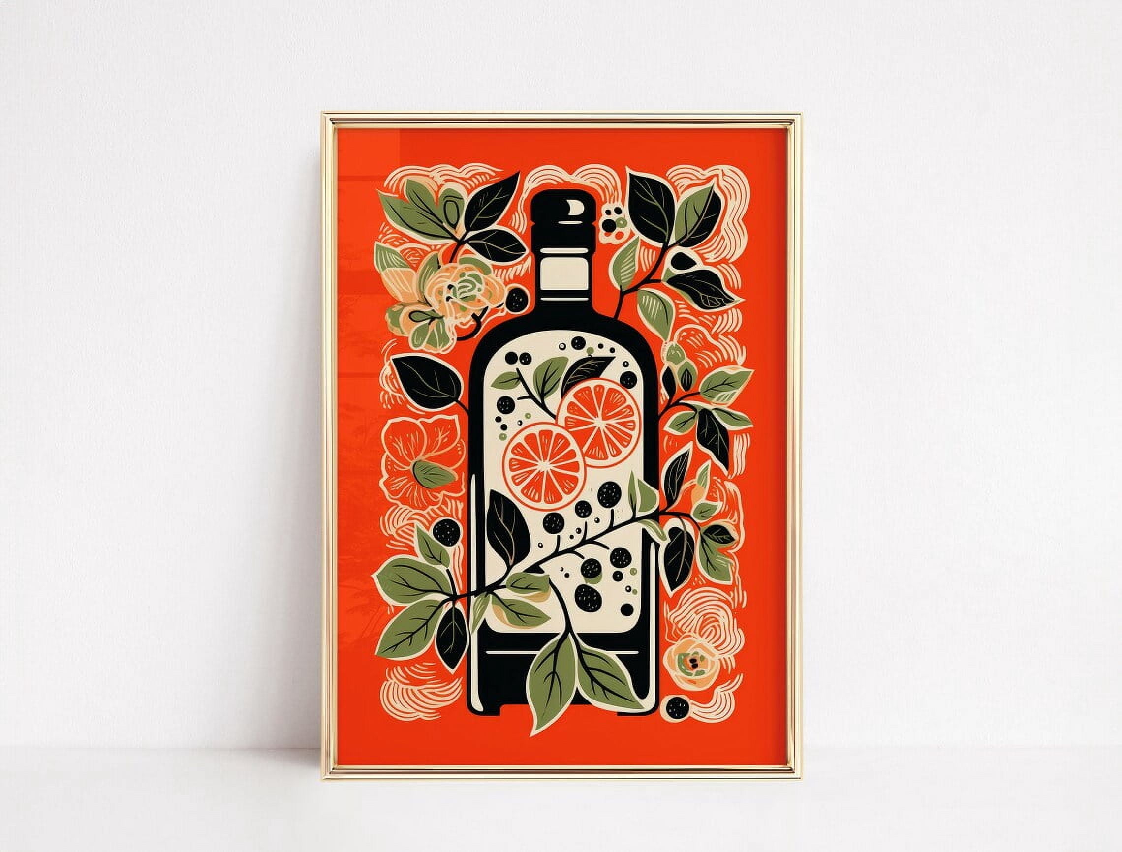 Bottle Drink Bar Cart Poster, Kitchen Fun Home Art, Eclectic Wall Art ...
