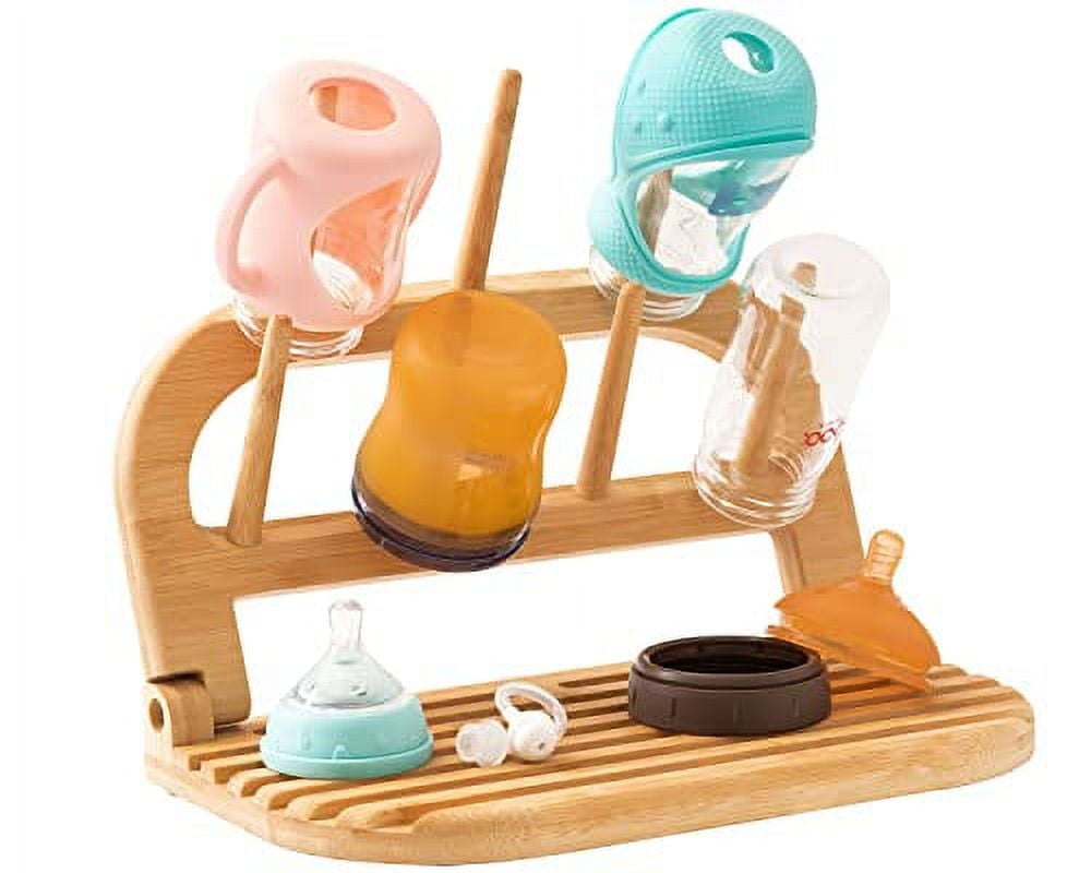 Bottle Drying Rack, Baraiser Bamboo Baby Bottle Holder, Portable and ...