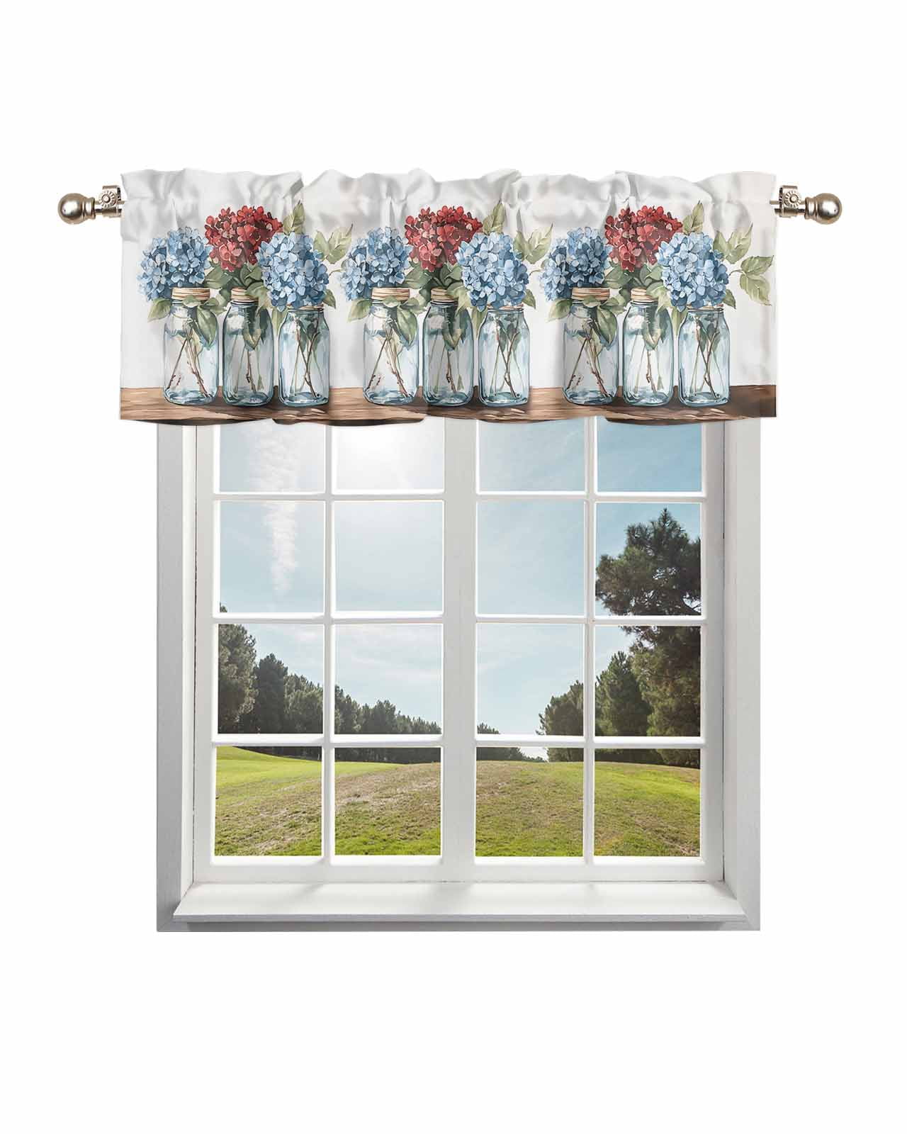 Bottle Flower Curtain Valance for Windows/Living Room/Kitchen/Bathroom/Café, Short Rod Pocket ...