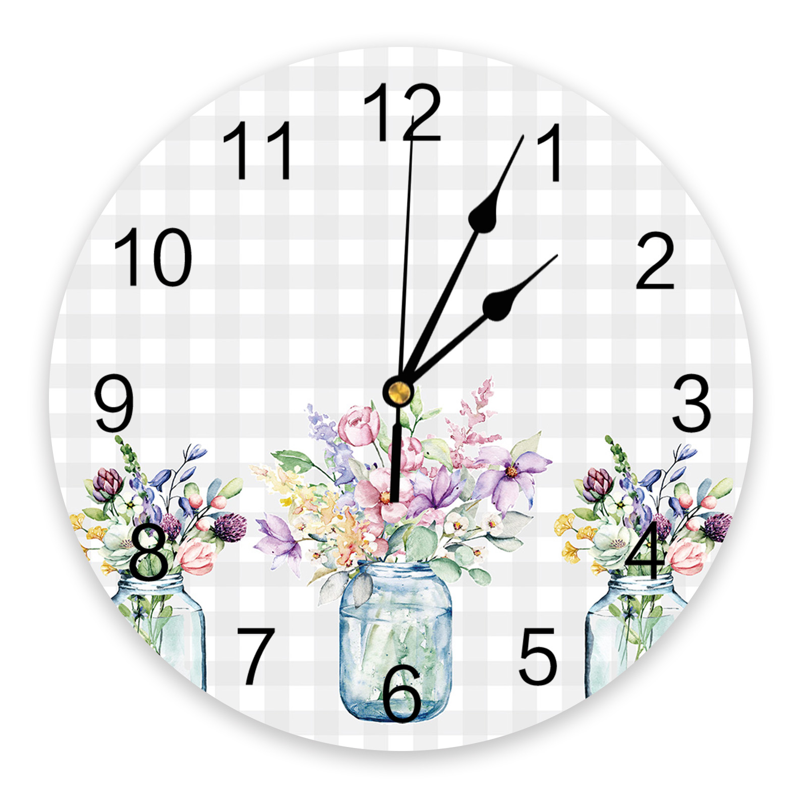Bottle Flower Plaid Wall Clock Modern Design Silent Bedroom Living Room ...