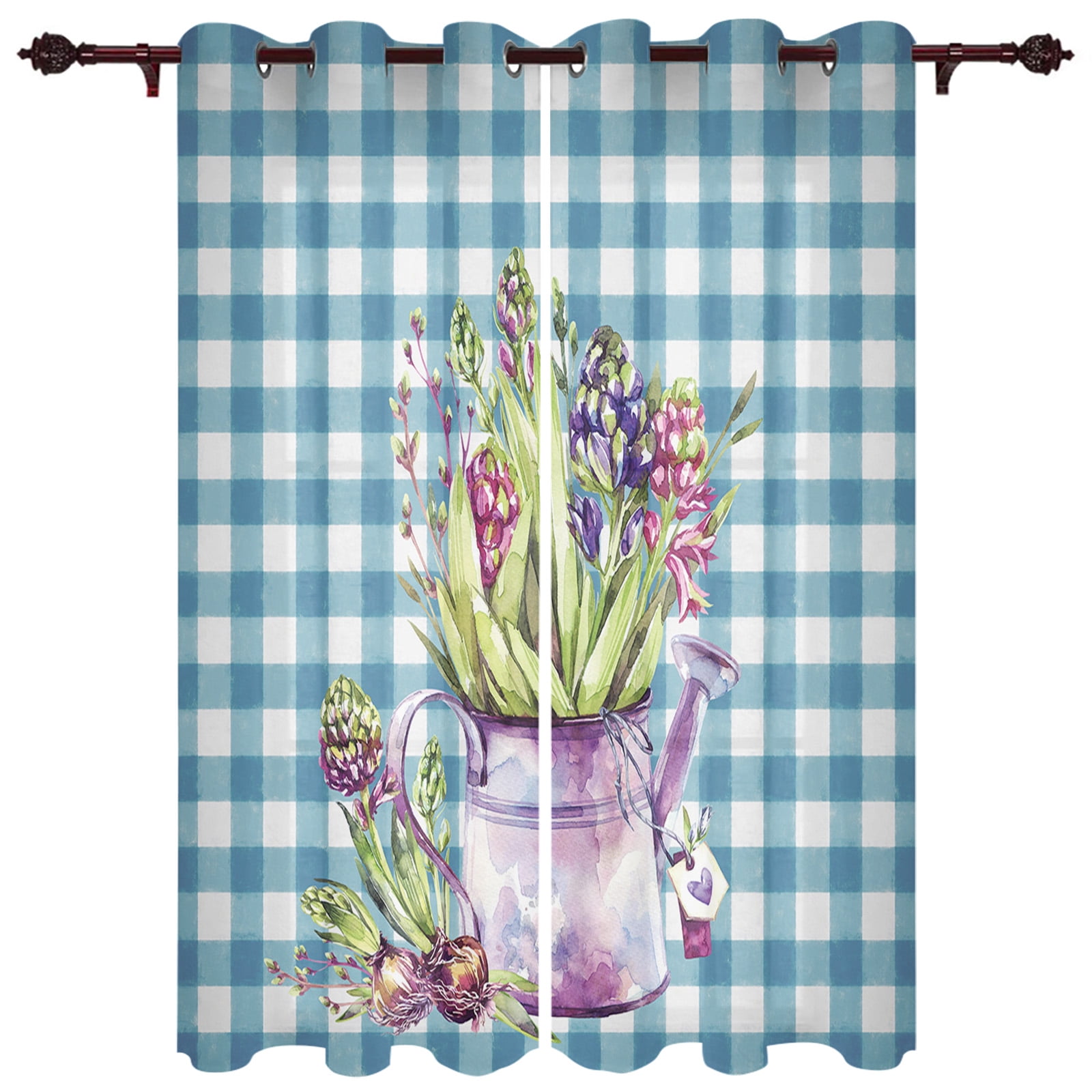 Bottle Flower Plaid Window Curtains Living Room Kitchen Curtains Modern ...