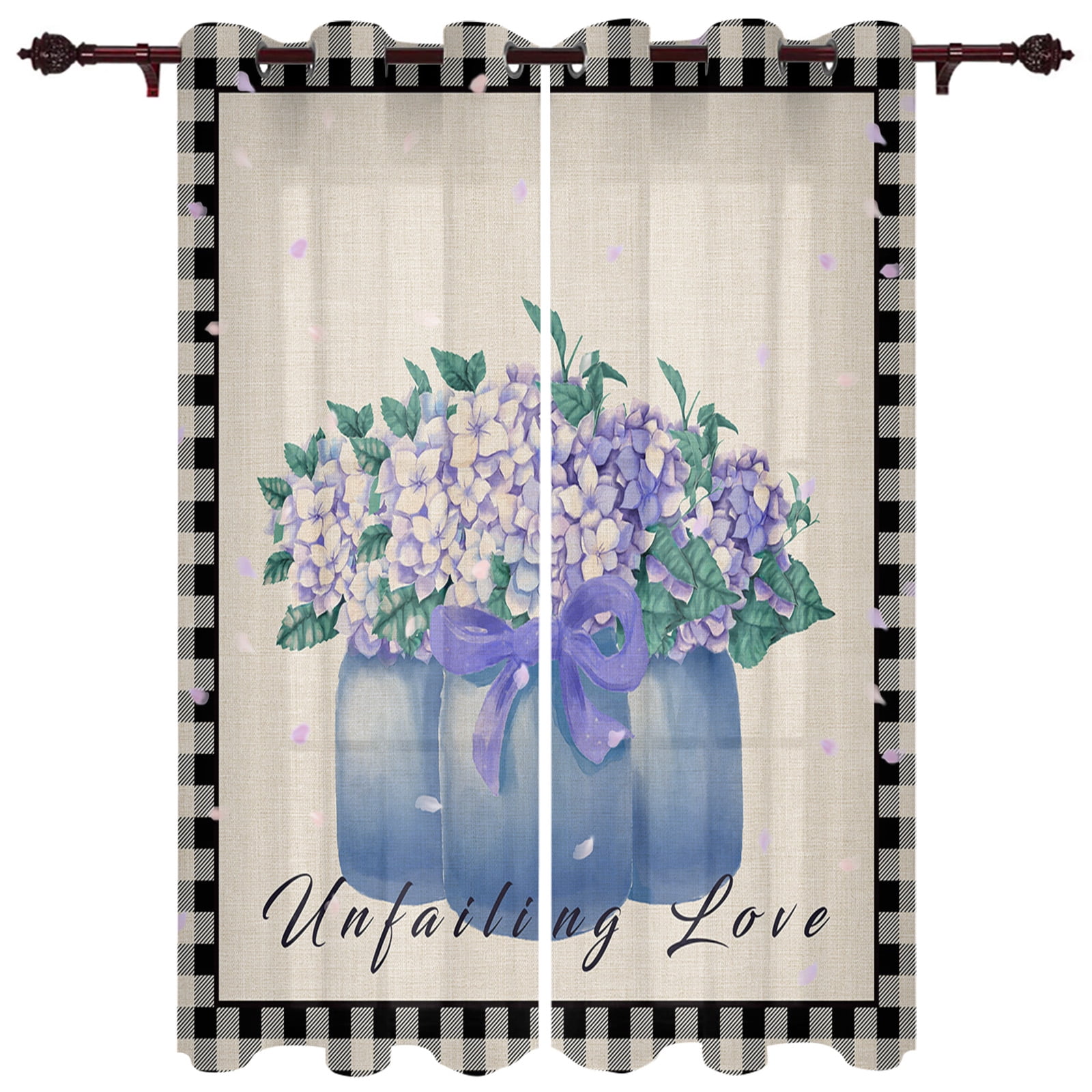 Bottle Flower Plaid Window Curtains Living Room Kitchen Curtains Modern ...