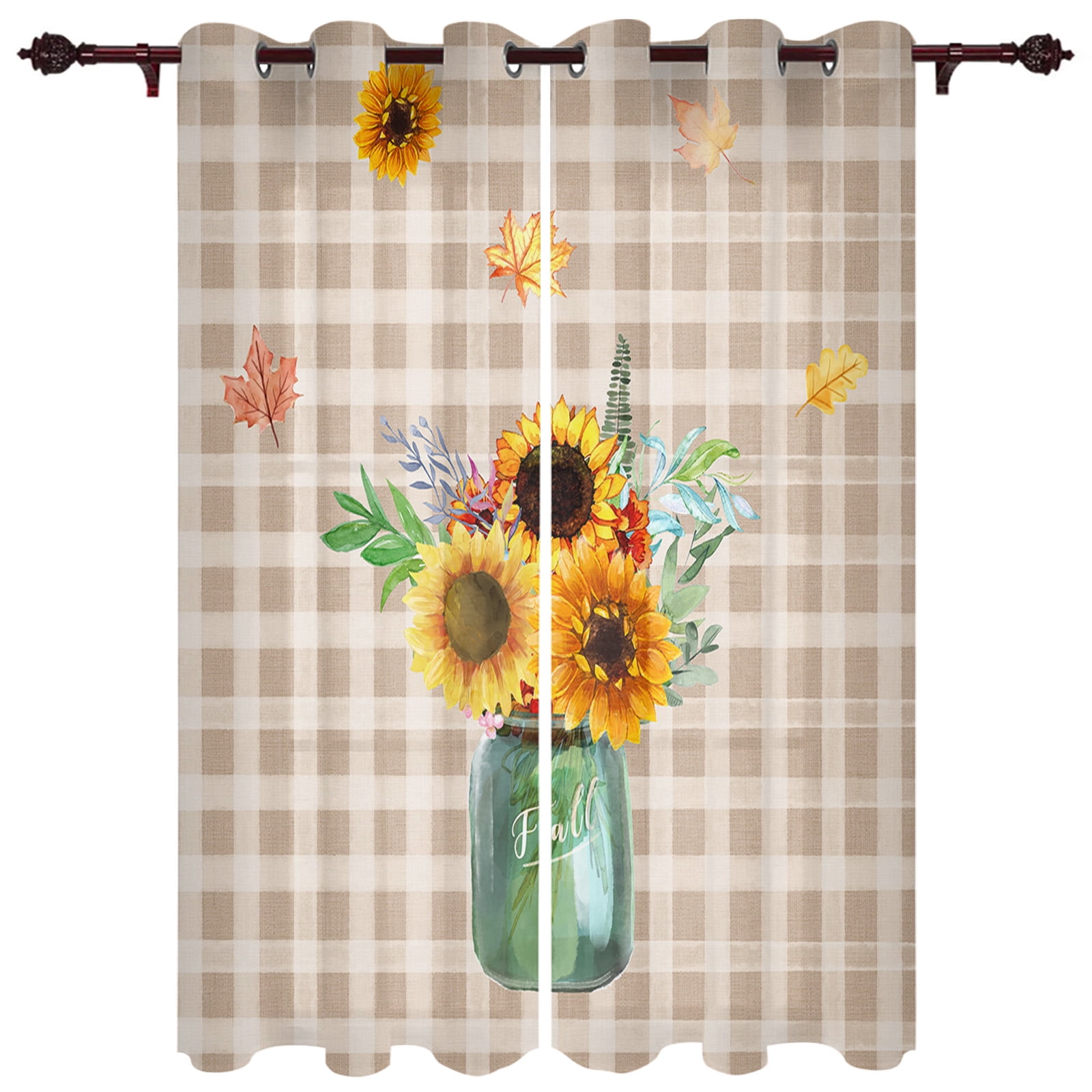 Bottle Flower Plaid Window Curtains Living Room Kitchen Curtains Modern ...