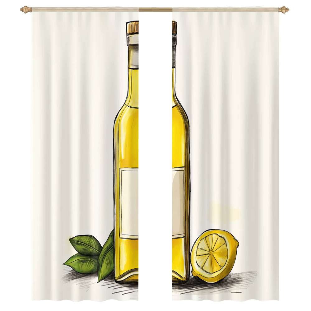 Bottle Of Olive Oil With Lemon Sheer Window Curtains for Living Room ...