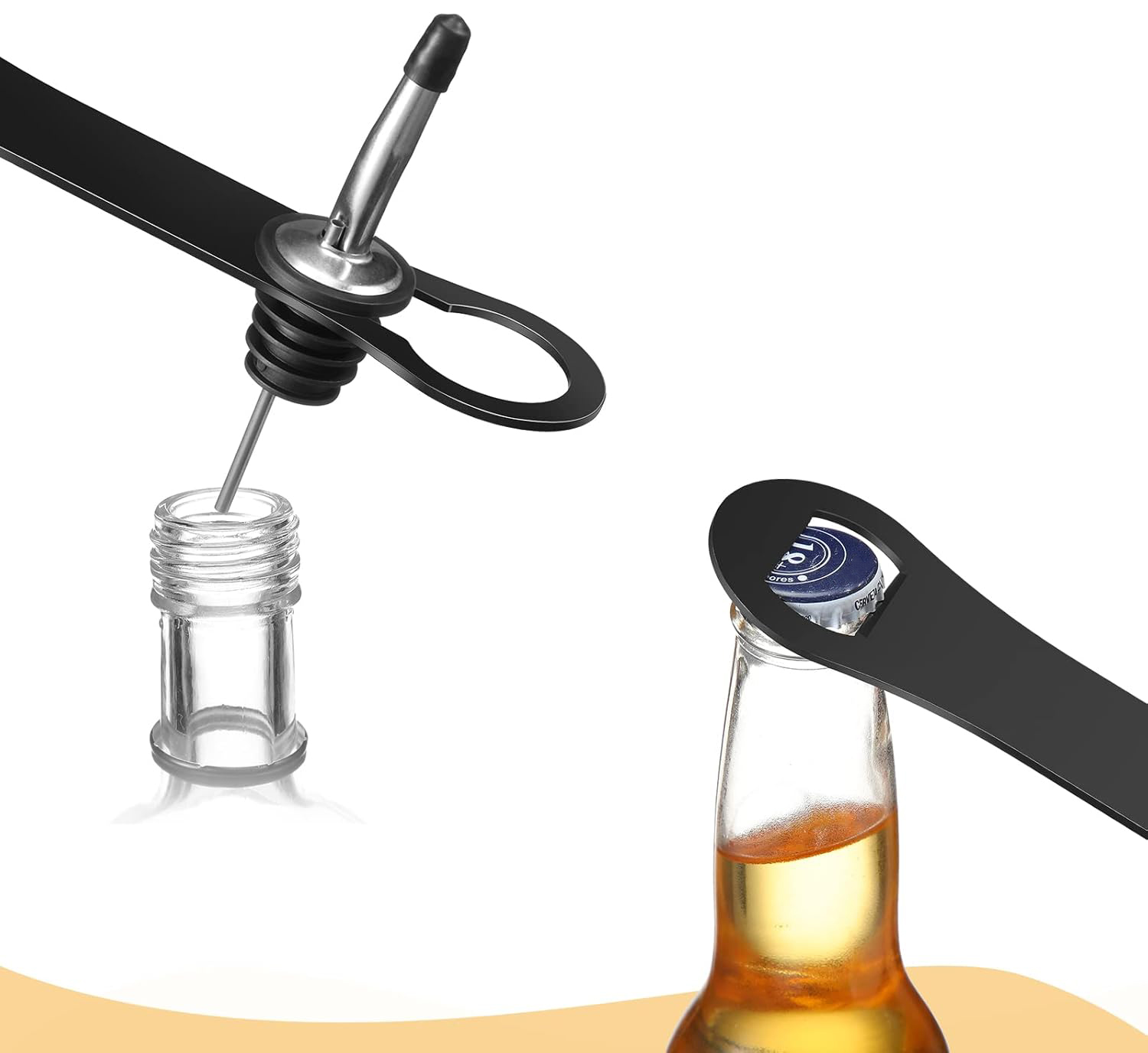 Bottle Opener and Pour Spout Remover Flat Bar Key Stainless Steel Speed ...