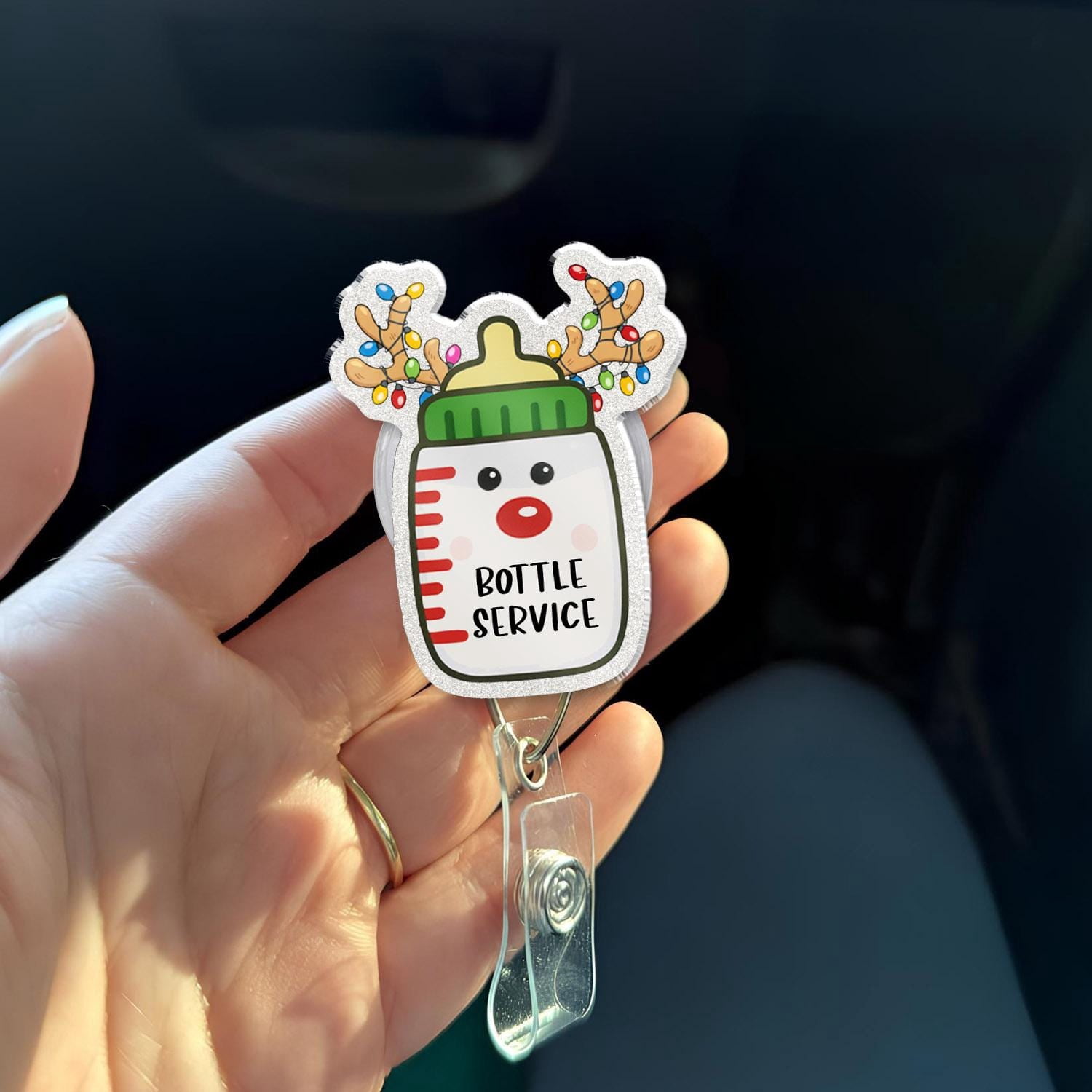 Bottle Service Badge Reel, Funny Christmas Baby Bottle Badge Holder ...