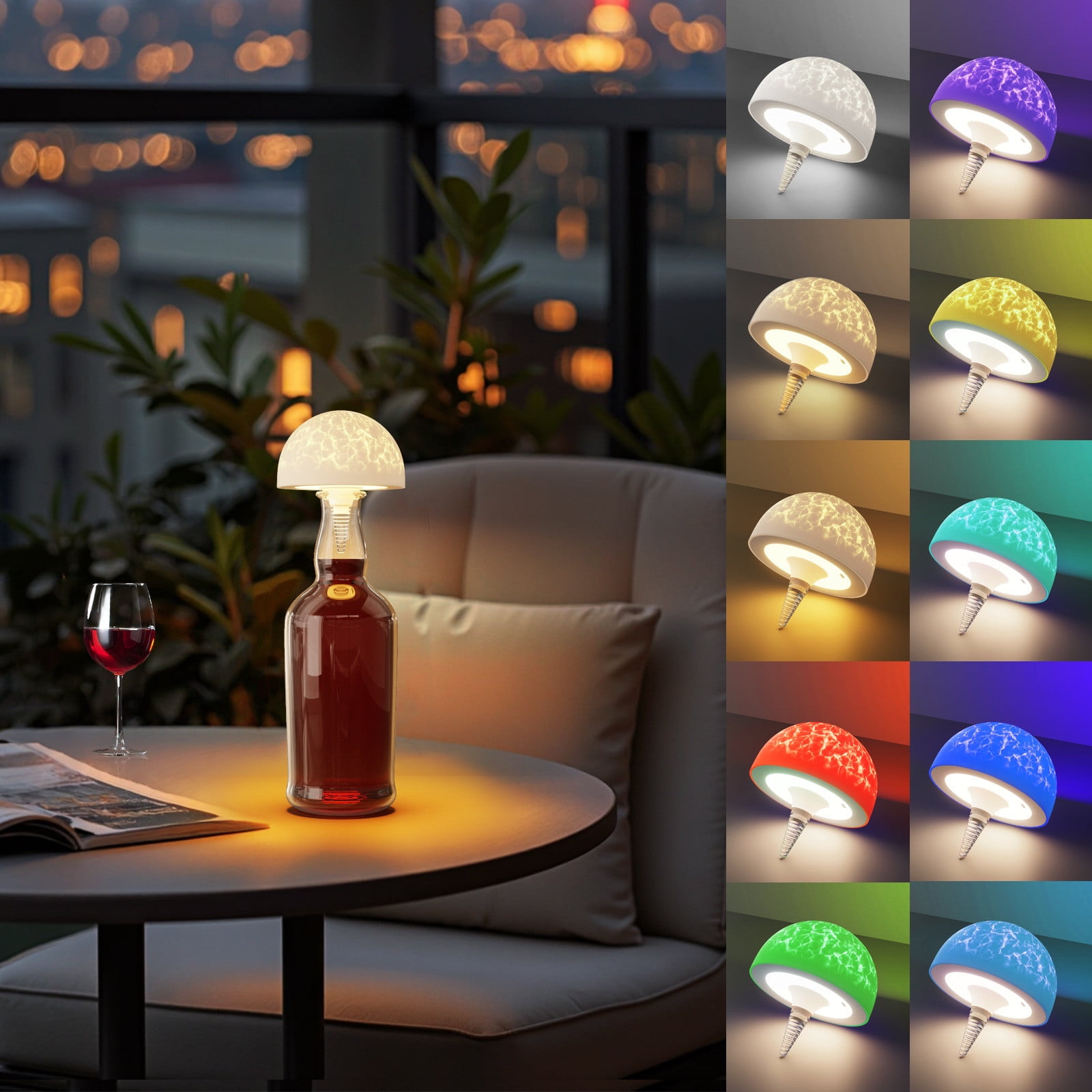 Bottle Top Night Light with Remote, Mushroom Cap LED Lamp for Wine ...