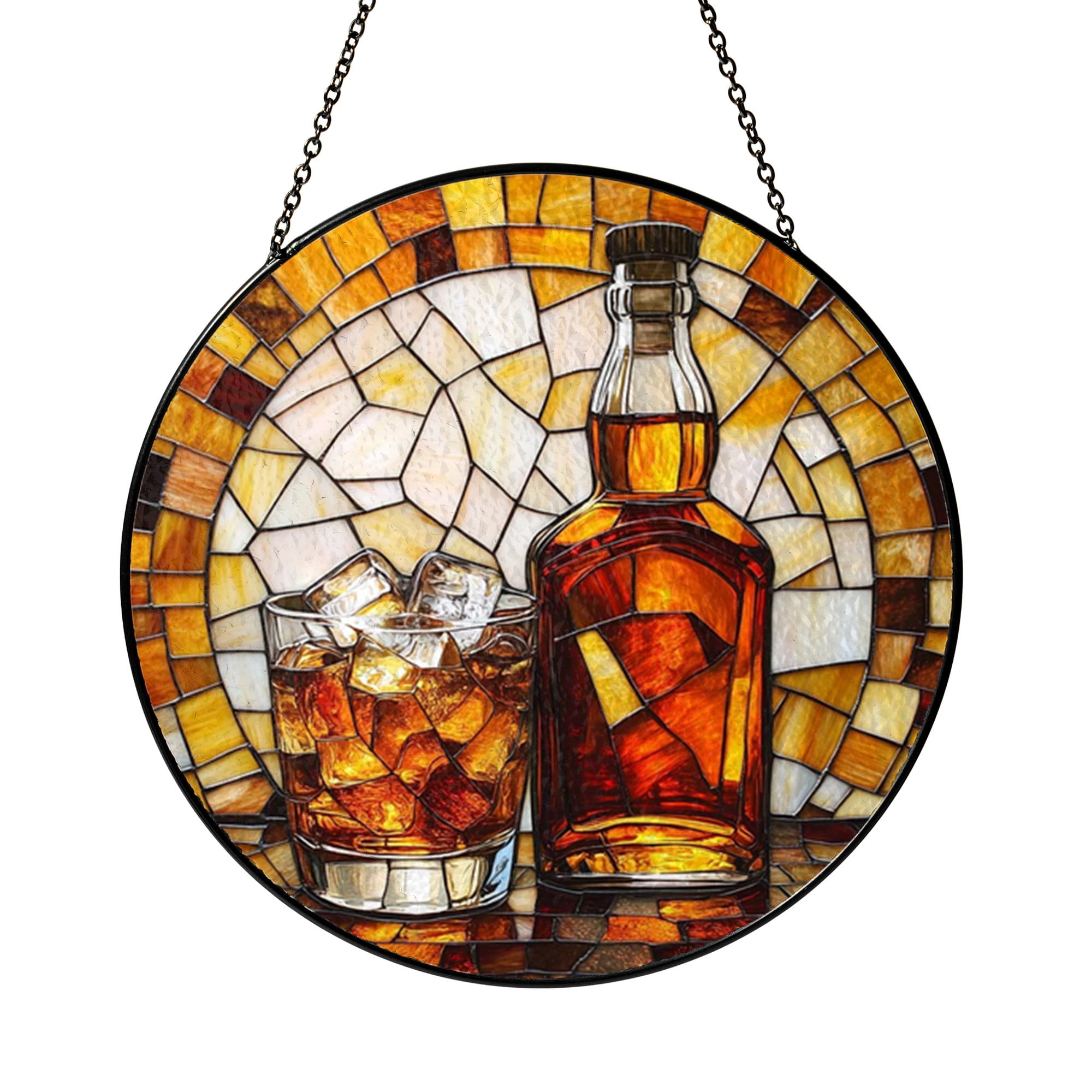Bottle with Ice Glass Illustration Stained Glass Window Hanging ...