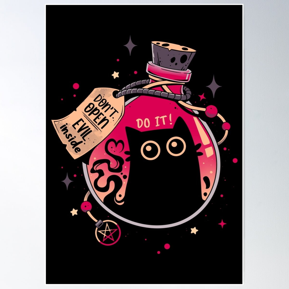 Bottled Menace - Evil Black Cat Poster Wall Art, Modern Wall Decor For ...