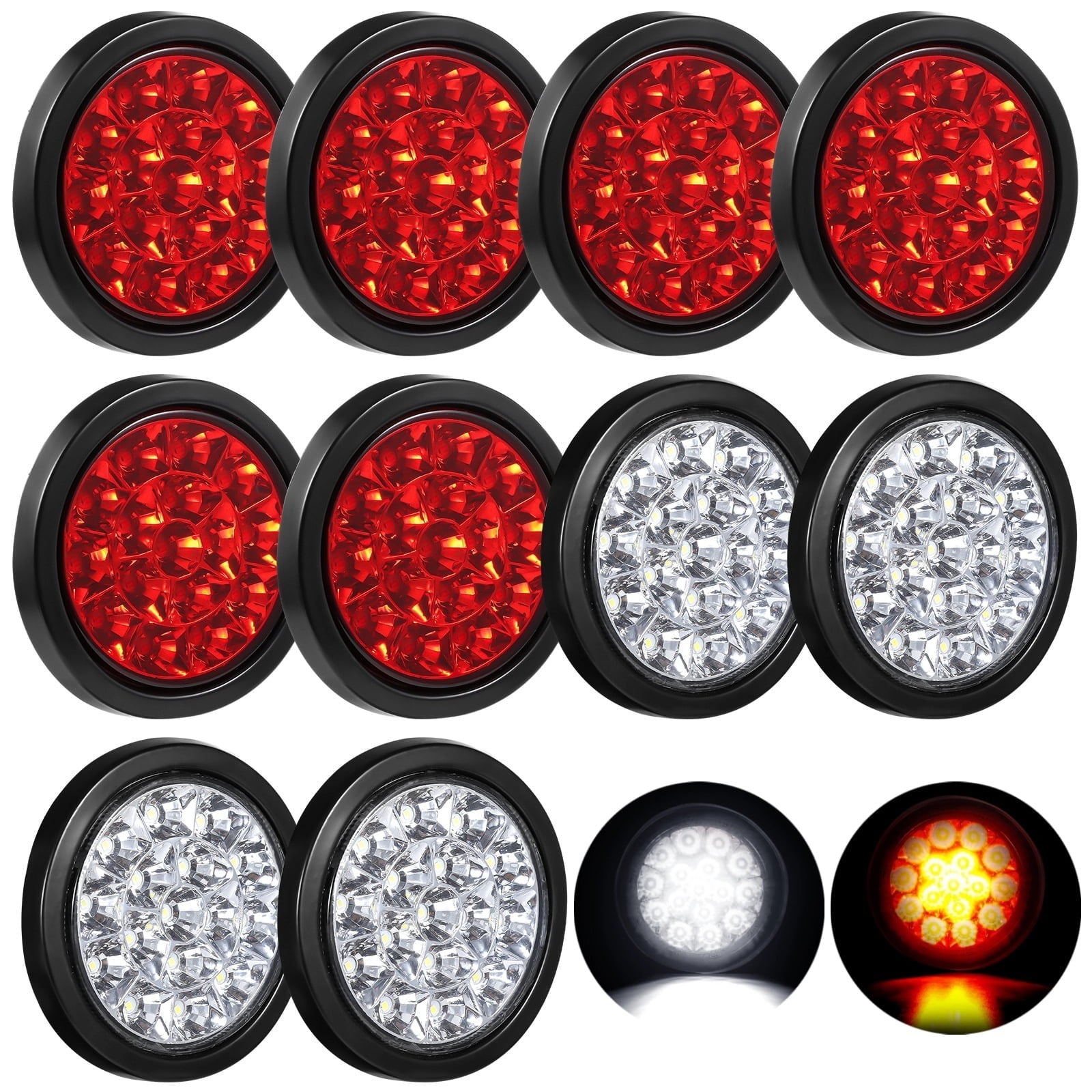 10 Pcs 4 Inch Round Led Trailer Tail Light Red 16 LED Waterproof Stop ...