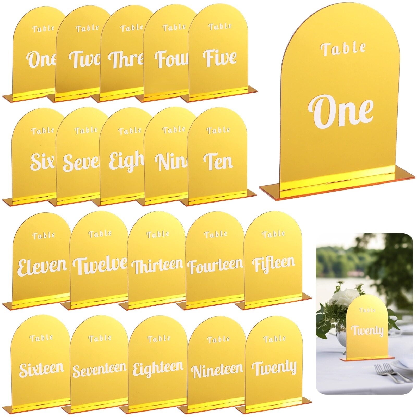 Bottlepic 20 Pcs Gold Acrylic Table Numbers, 1-20 Mirrored Acrylic Arch ...