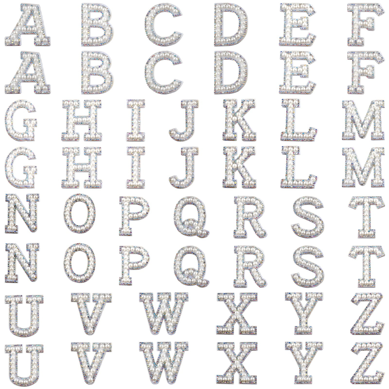 Bottlepic 52 Pcs Rhinestone Letter Patches with Pearl Trim, Iron on ...