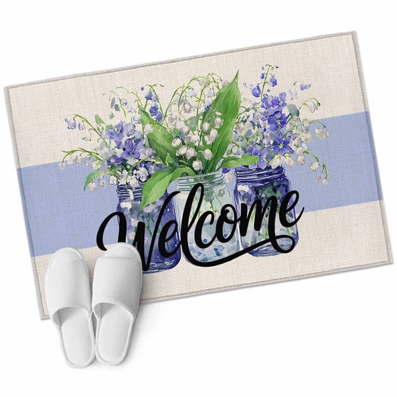 Bottles Floral Bathroom Rug Washable 2x3 Entryway Rug Non Slip Purple ...
