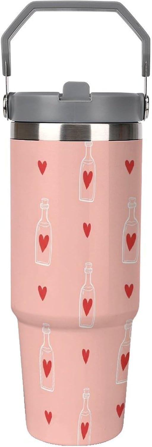 Bottles Hearts Pattern 30 Oz Tumbler with Handle And Straw Lid/Leak ...