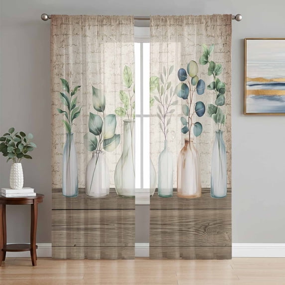 Bottles and Plants Sheer Curtains 72 Inch Length 2 Panels Set ...
