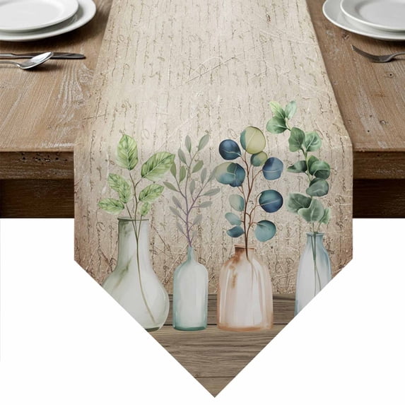 Bottles and Plants Table Runner Linen Burlap Table Runner 36 Inches ...